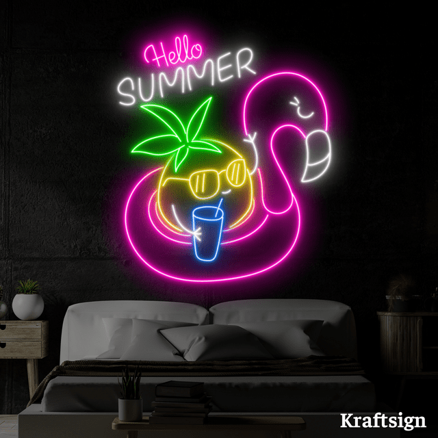 Craftnamesign Hello Summer Neon Sign, Pineapple Flamingo Float LED ...