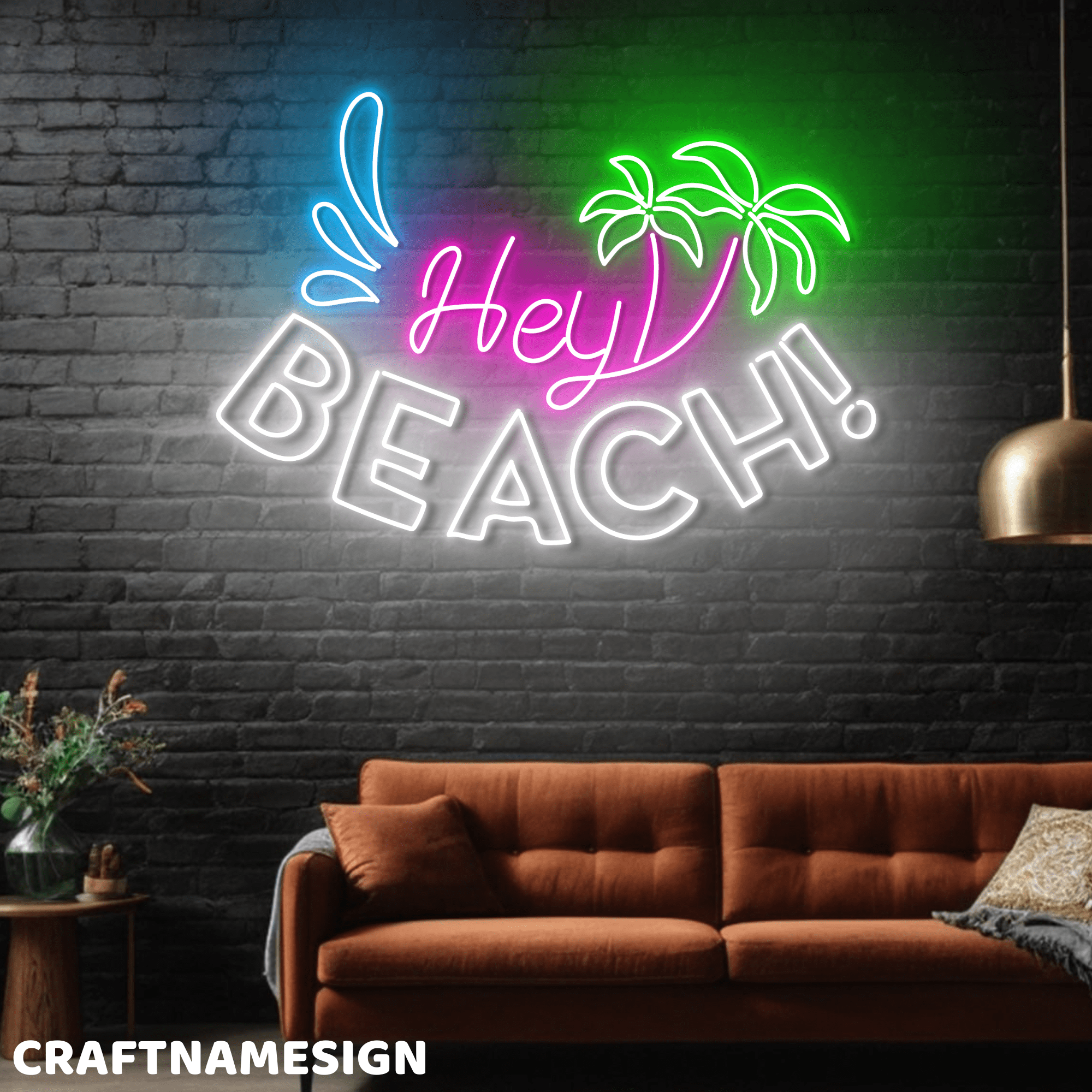 Craftnamesign Hey Beach Neon Sign, Beach Party Decor, Beach Wall Art ...
