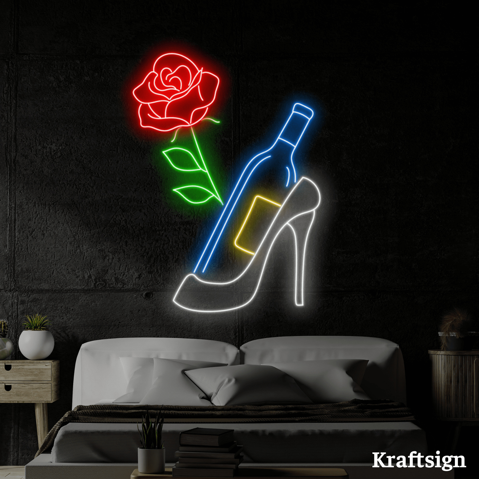 Craftnamesign High Heel Wine Neon Sign, Rose LED Sign, Bar Club Decor ...