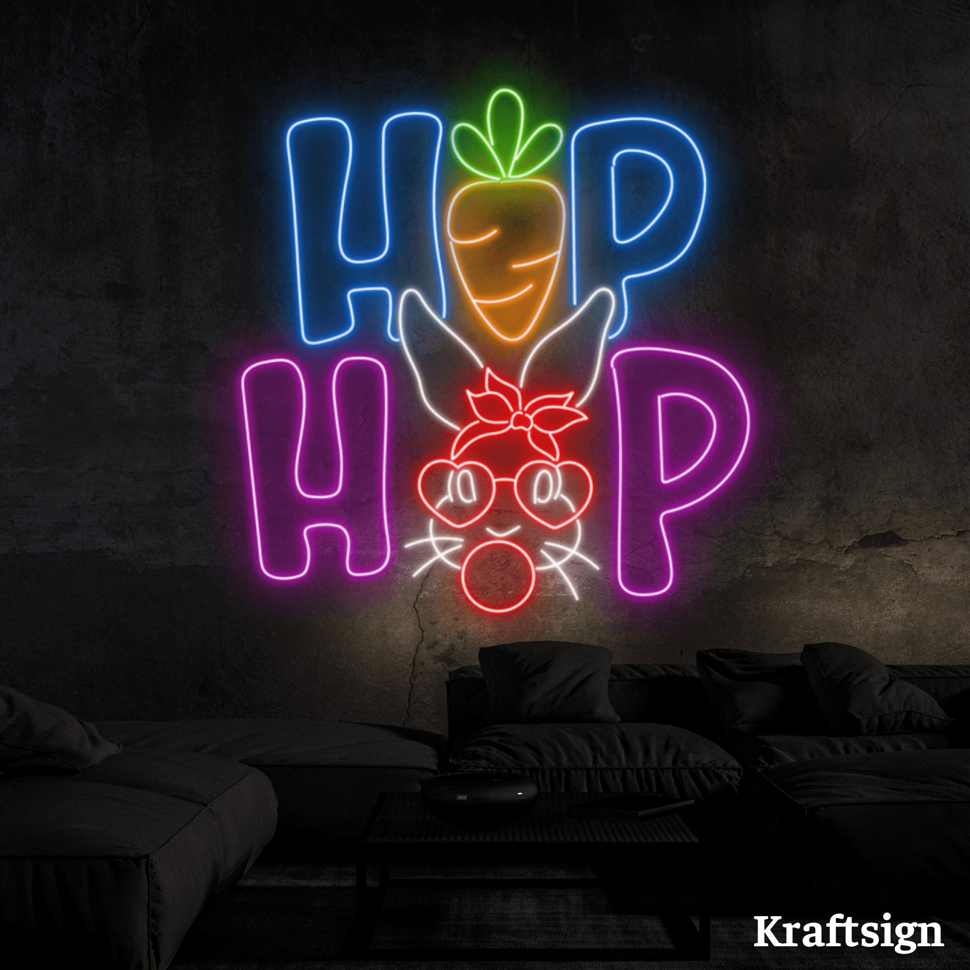 Craftnamesign Hip Hop Neon Sign, Carrot Rabbit LED Sign, Easter Day ...
