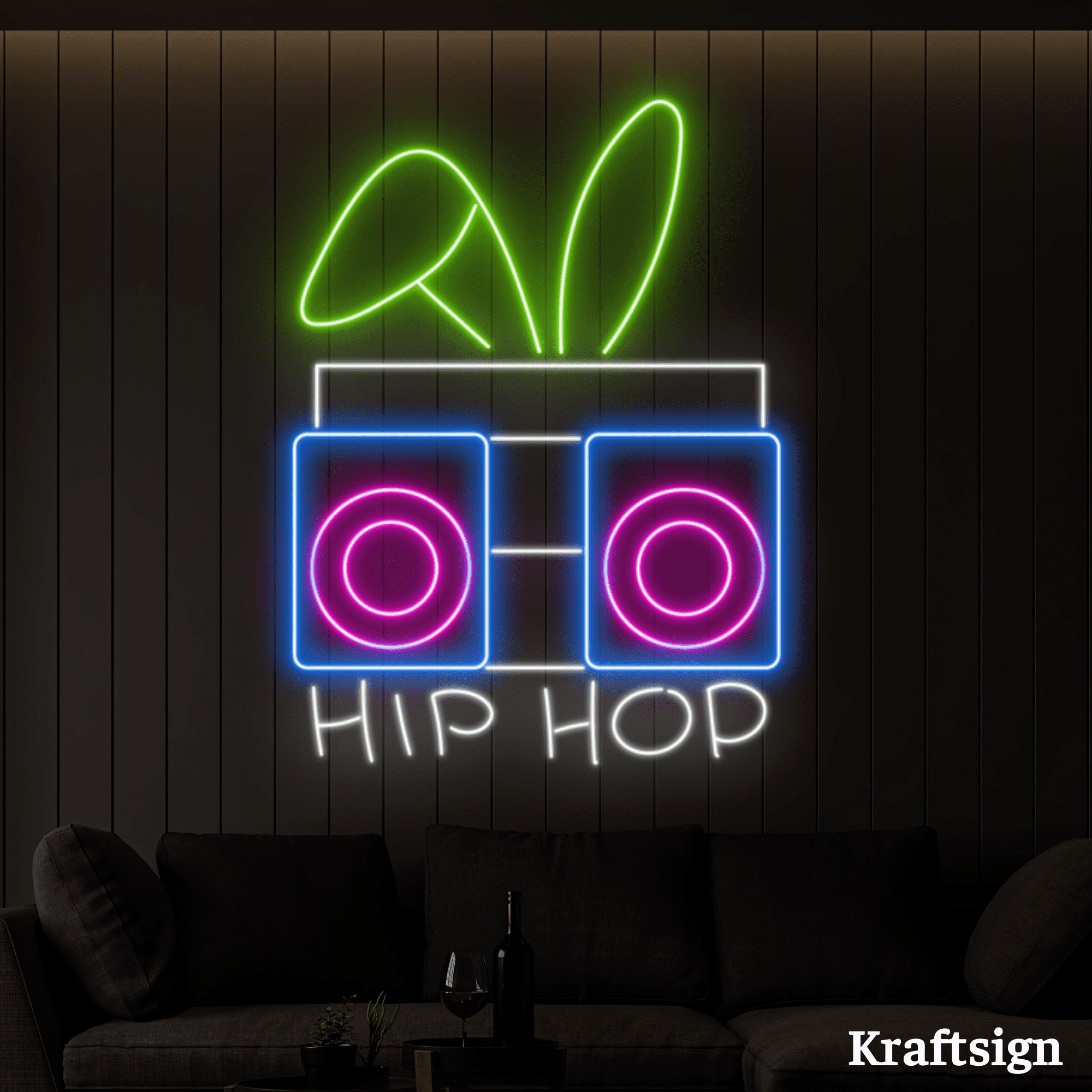 Craftnamesign Hip Hop Neon Sign, Rabbit LED Sign, Radio Music Player ...