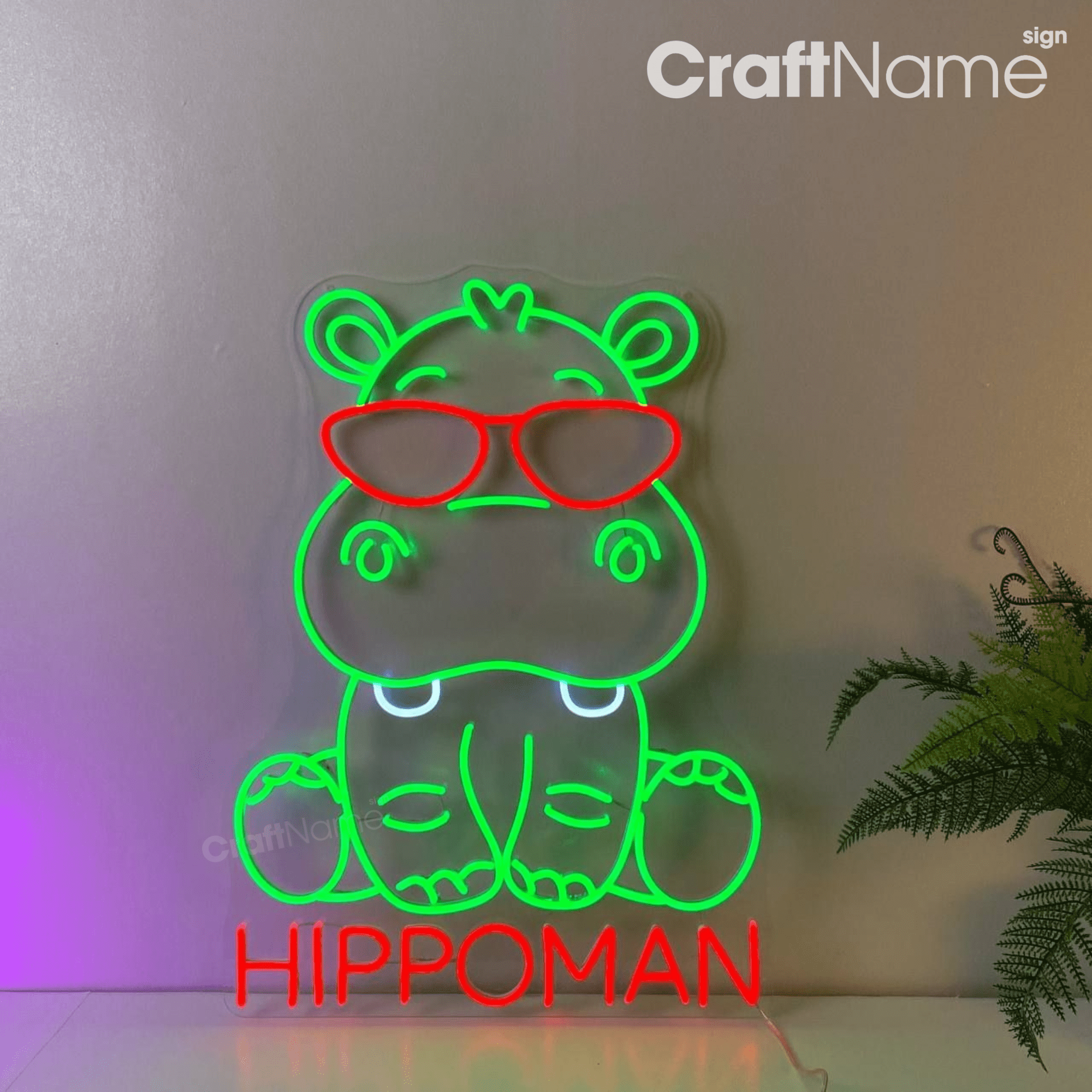 Craftnamesign Hippo Led Light for Kids Room Decor, Cute Animal Wall Art ...