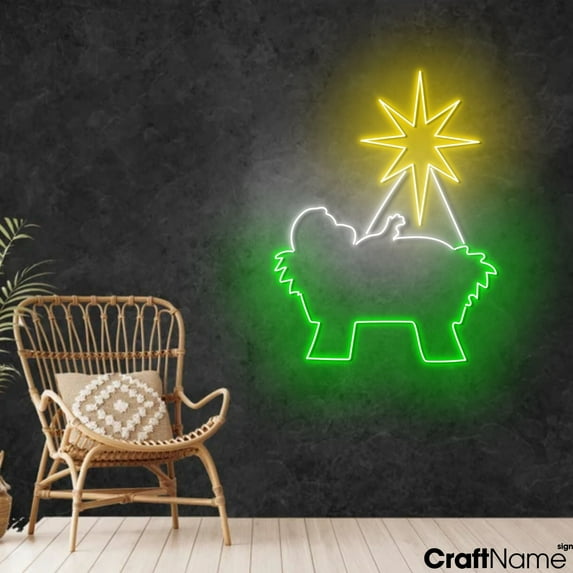 Craftnamesign Jesus Neon Sign For Xmas Wall Art, Christmas Nativity ...