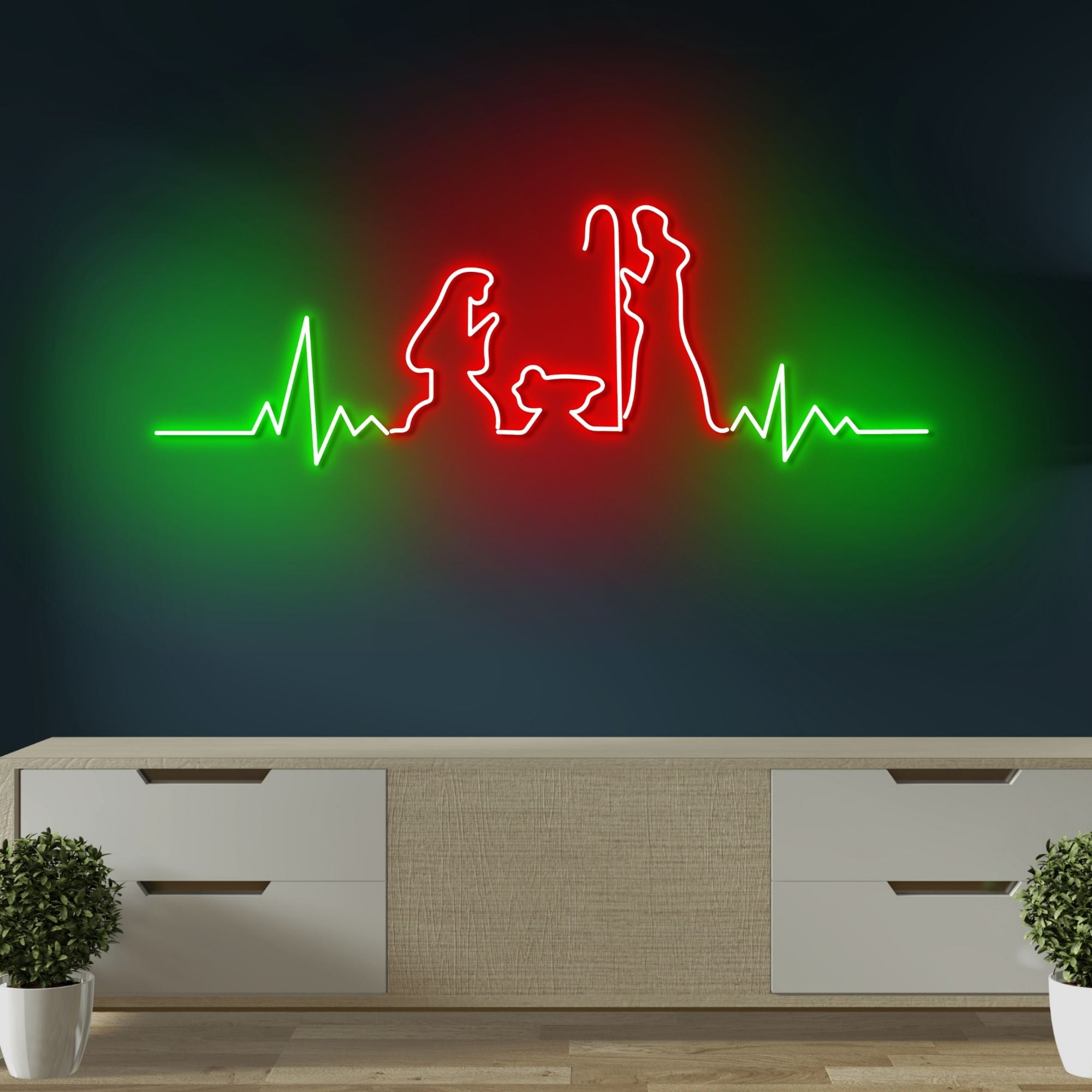 Craftnamesign Holy Family Heartbeat Neon Sign, Nativity LED Neon Light ...