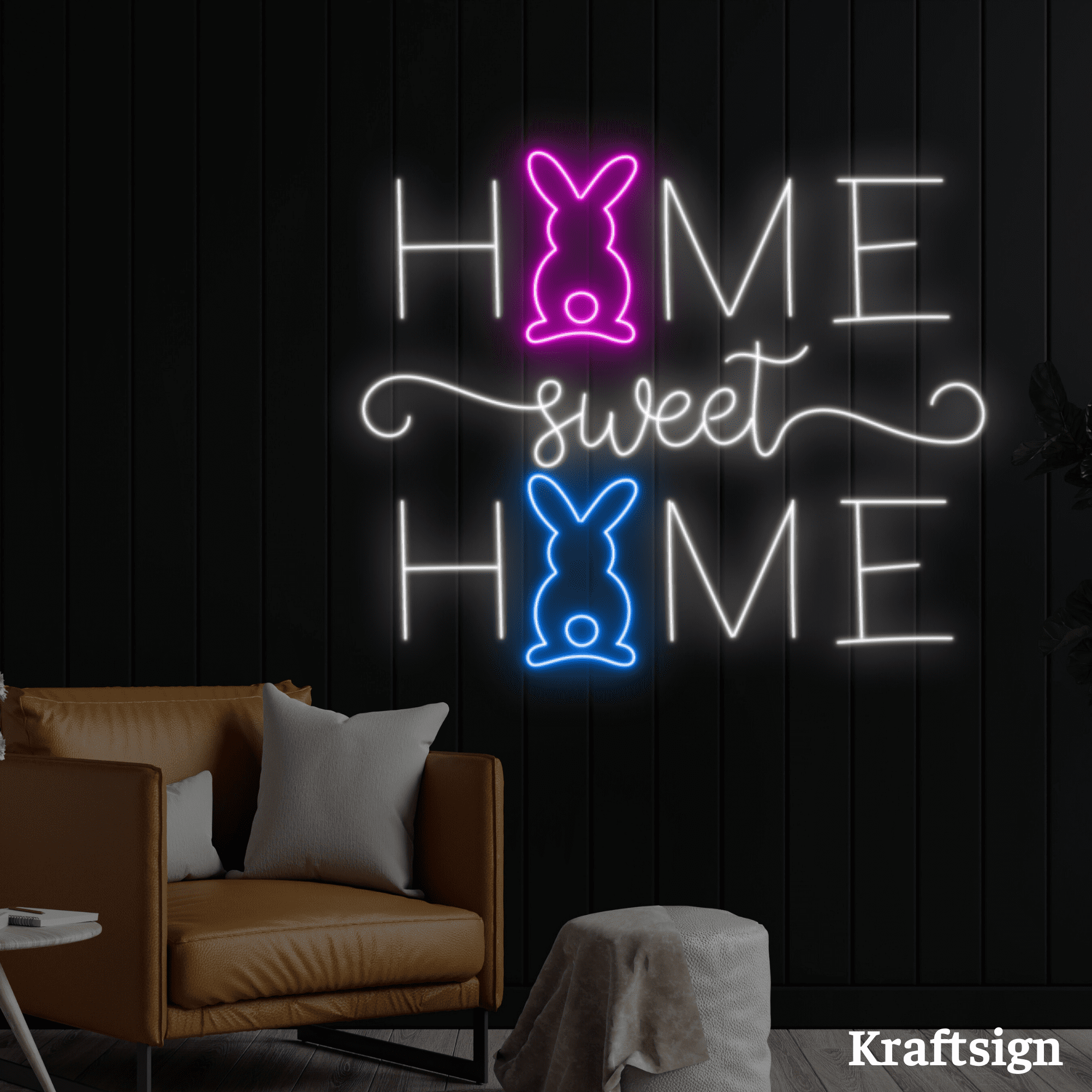 Craftnamesign Home Sweet Home Neon Sign, Rabbit LED Sign, Easter Day ...