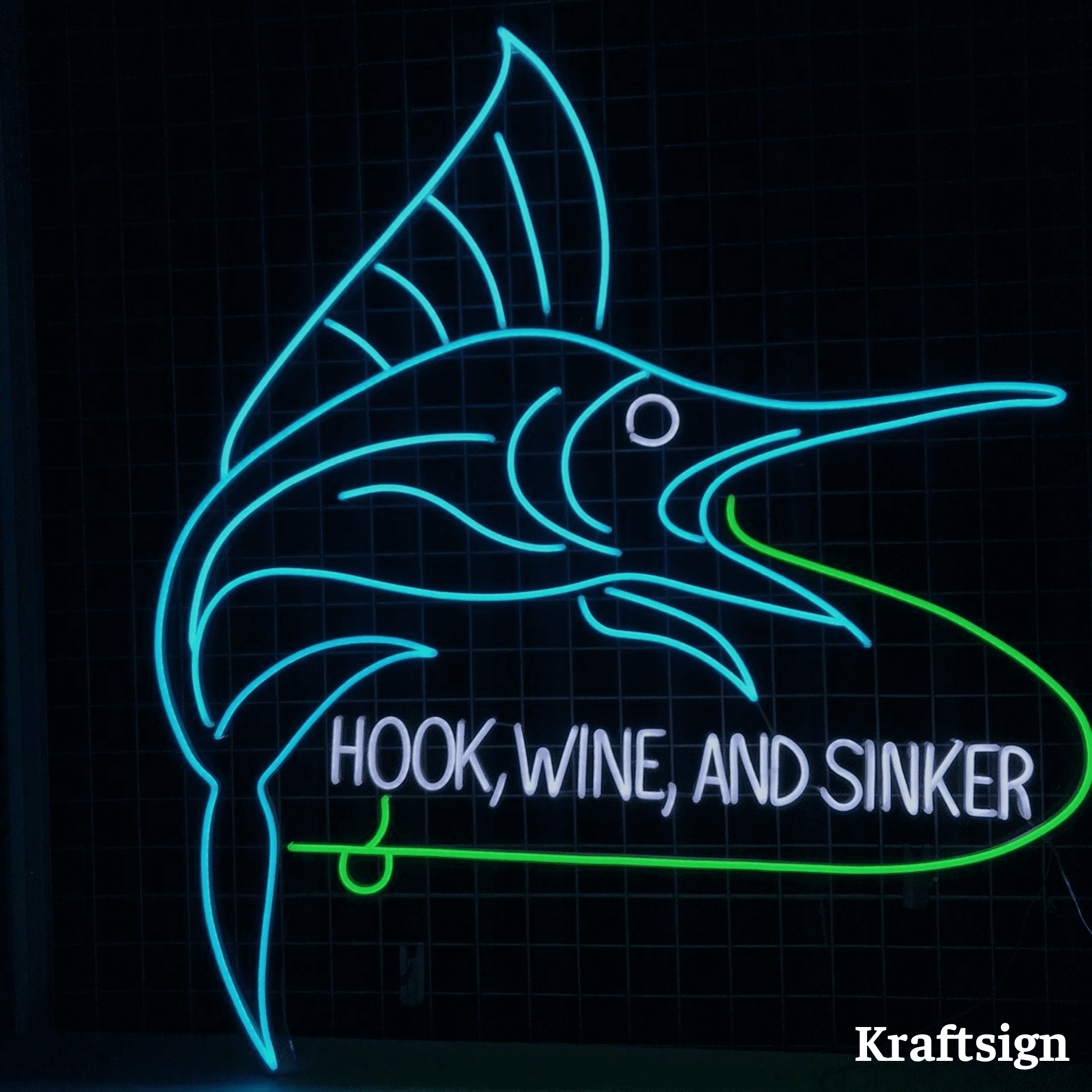 Craftnamesign Hook Wine And Sinker Neon Sign, Fishing Club Shop Decor ...