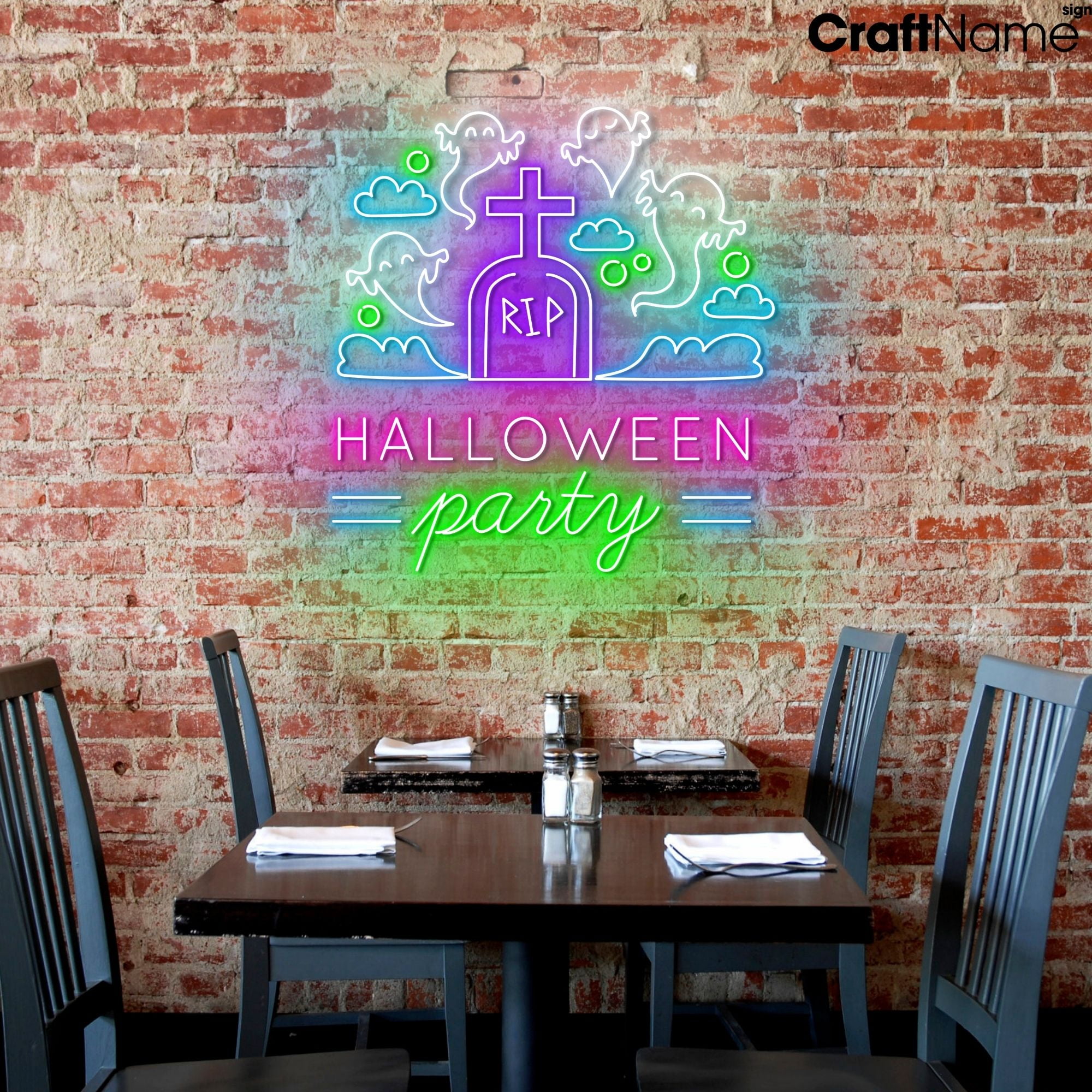 Craftnamesign Horror Grave Neon Sign Light Wall Art For Halloween Party ...