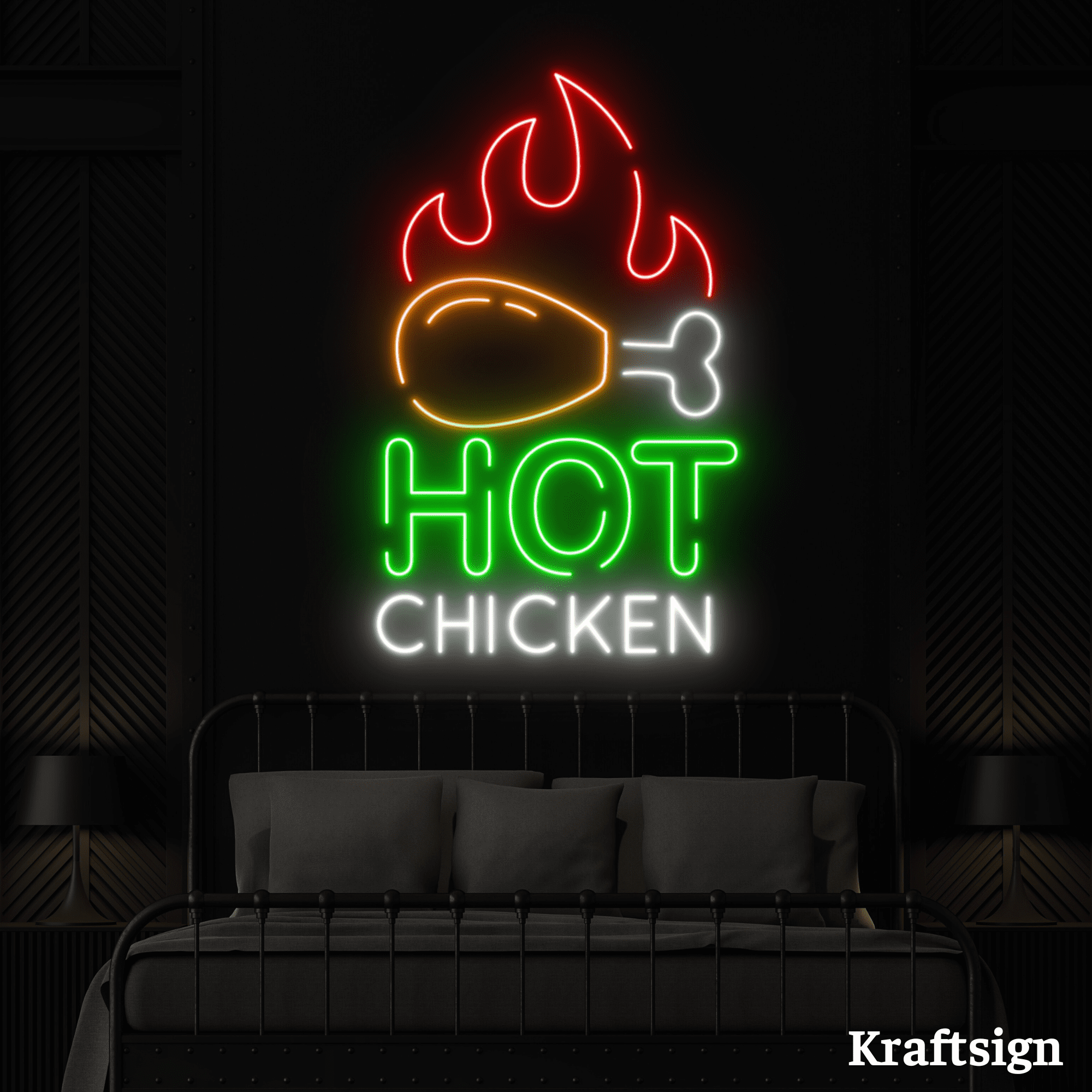 Craftnamesign Hot Chicken Neon Sign,Chicken Restaurant Decor,Shop LED ...