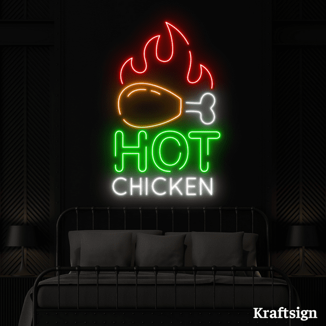 Craftnamesign Hot Chicken Neon Sign,Chicken Restaurant Decor,Shop LED ...