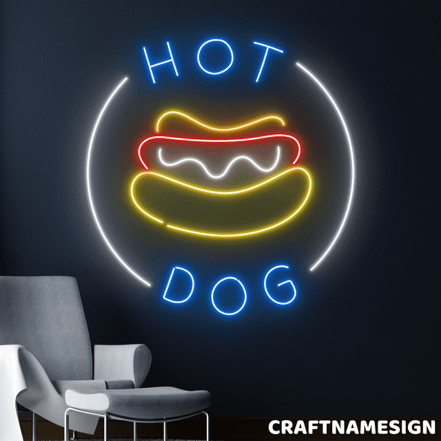 Craftnamesign Hot Dog Led Sign, Hot Dog Cart Counter Wall Decor, Hotdog ...