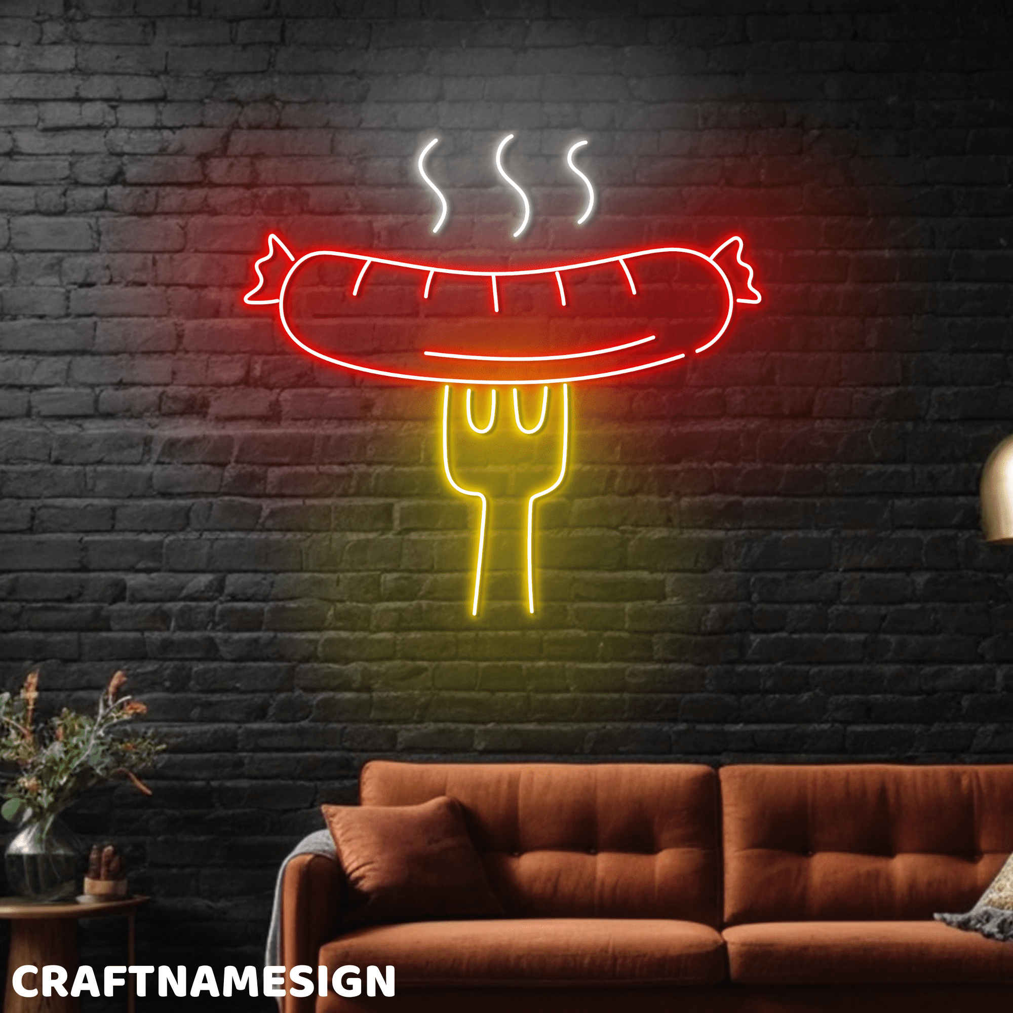 Craftnamesign Hot Sausage Neon Sign, Kitchen Wall Art, Grilling ...