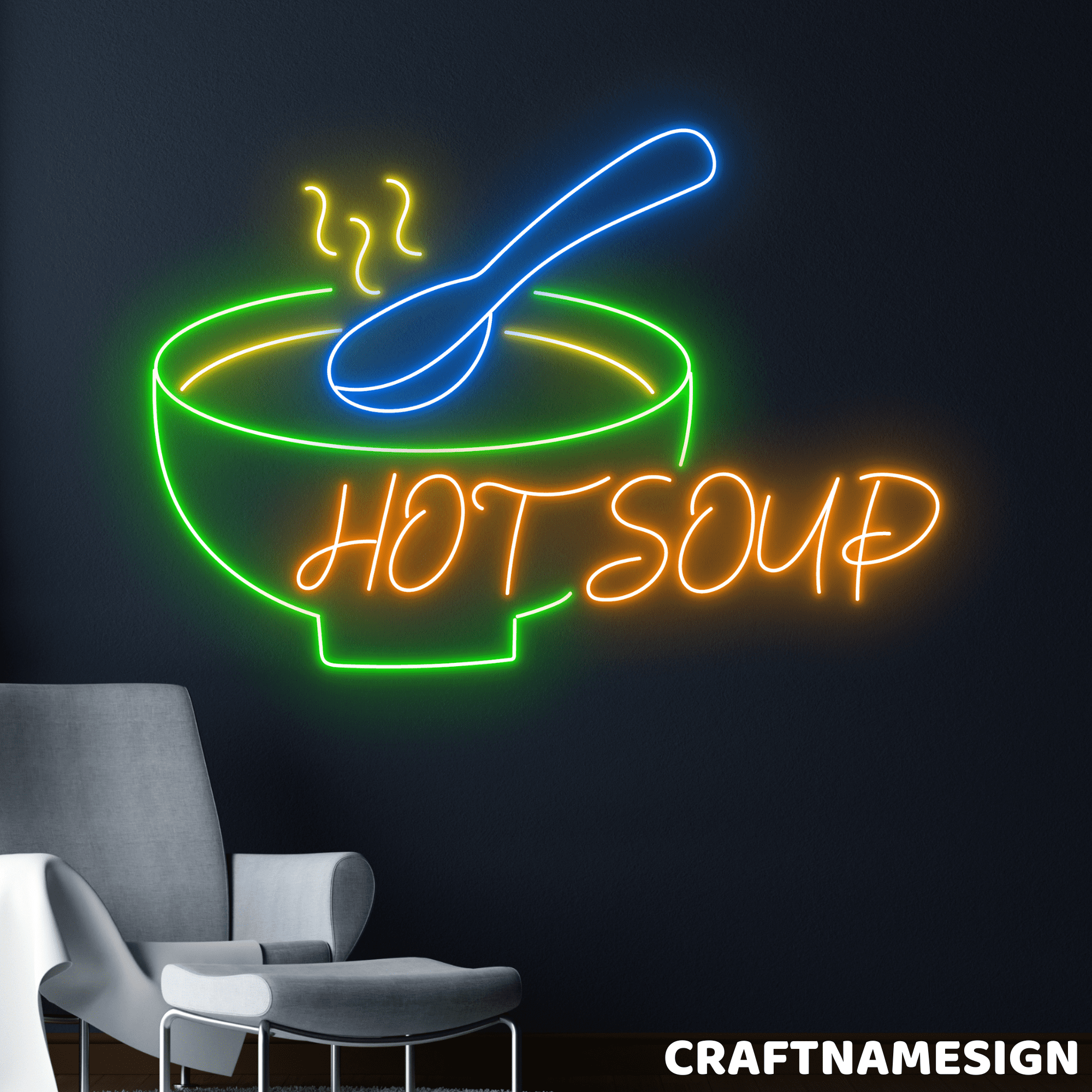 Craftnamesign Hot Soup Neon Sign, Kitchen Wall Decor, Restaurant Led ...
