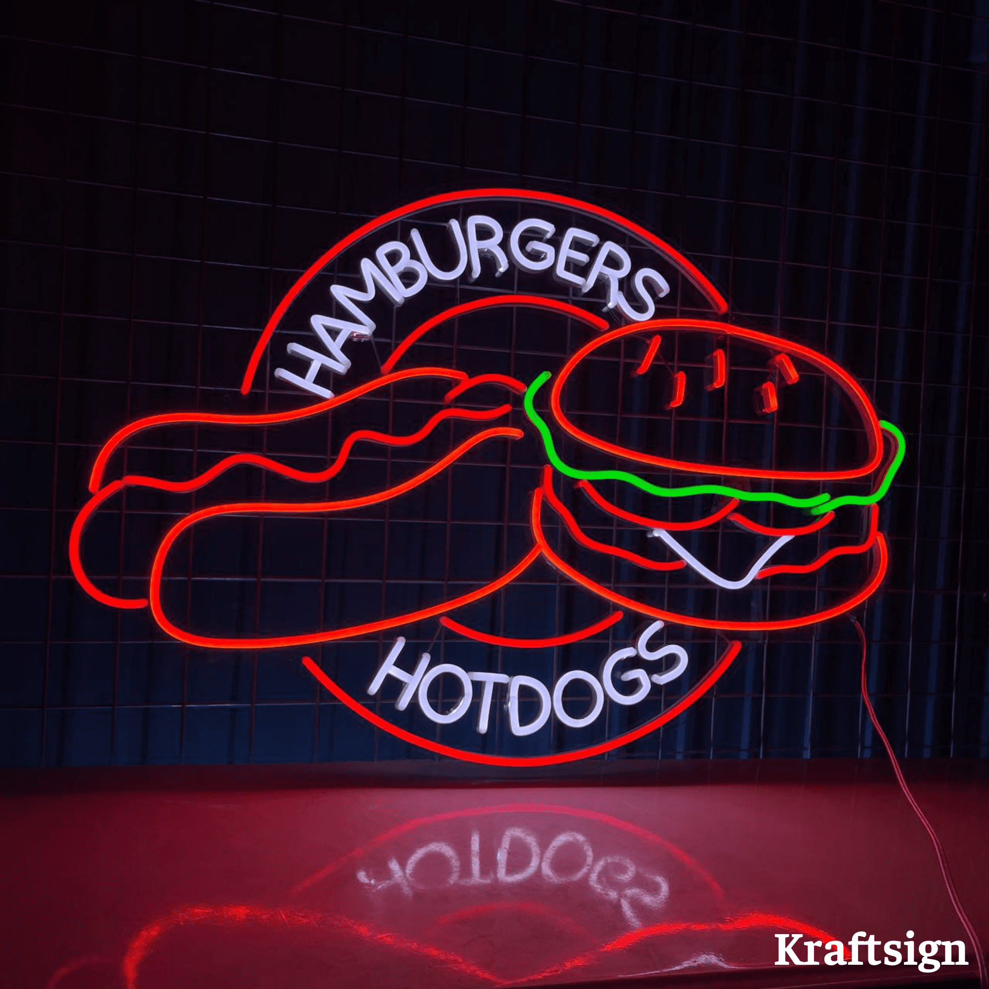 Craftnamesign Humburger Hotdog Neon Sign, Fast Food Shop LED Sign ...
