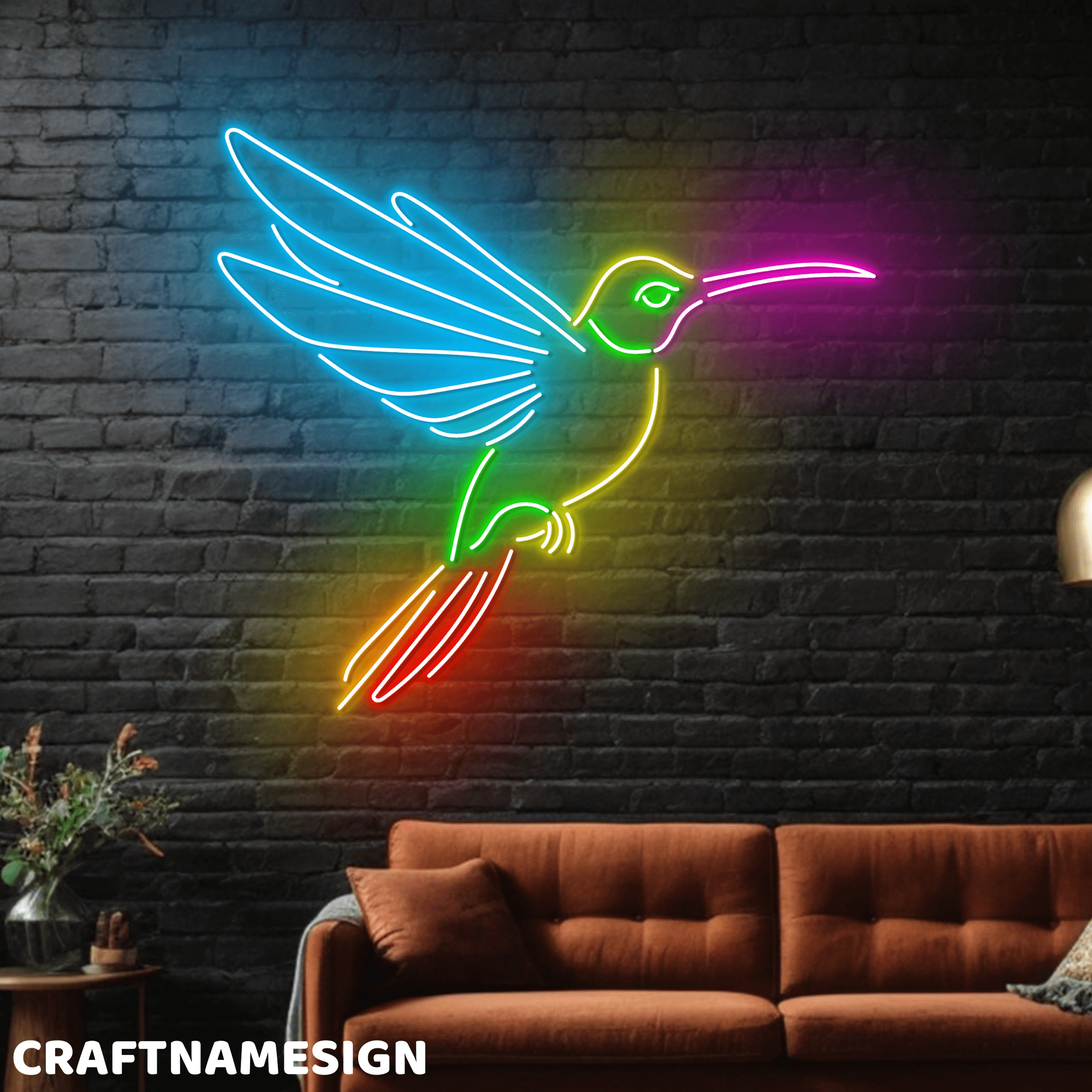 Craftnamesign Hummingbird Colorful Neon Sign, Kids Room Wall Sign ...