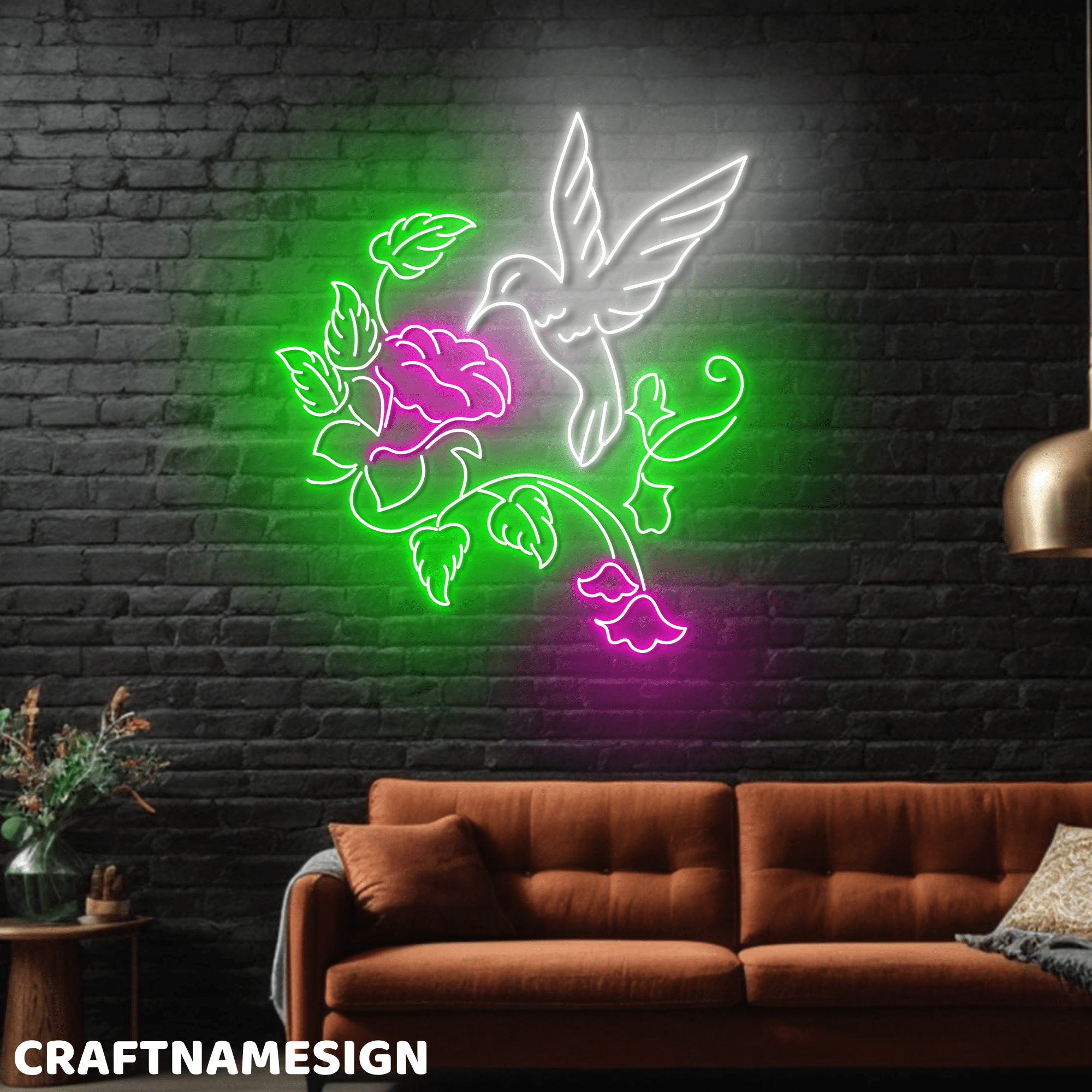 Craftnamesign Hummingbird Neon Light Wall Art, Flower Shop LED Wall ...