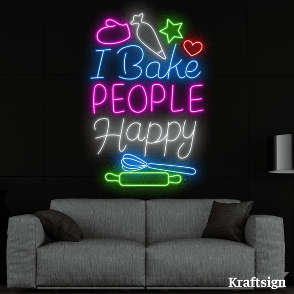 Craftnamesign I Bake People Happy Neon Sign, Cakes Shop Decor, Bakery ...