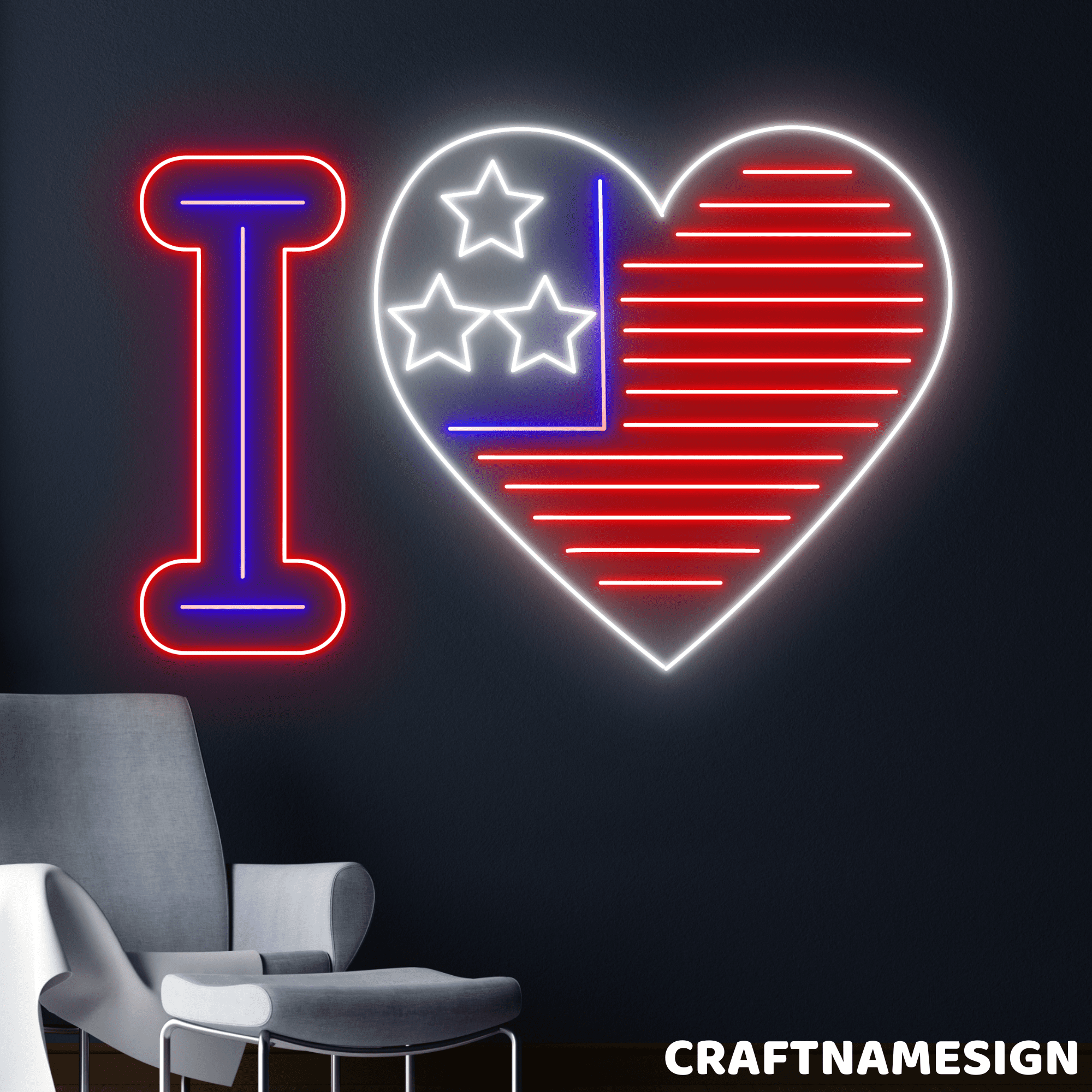 Craftnamesign I Love USA Neon Sign, Independence Wall Decor, American ...