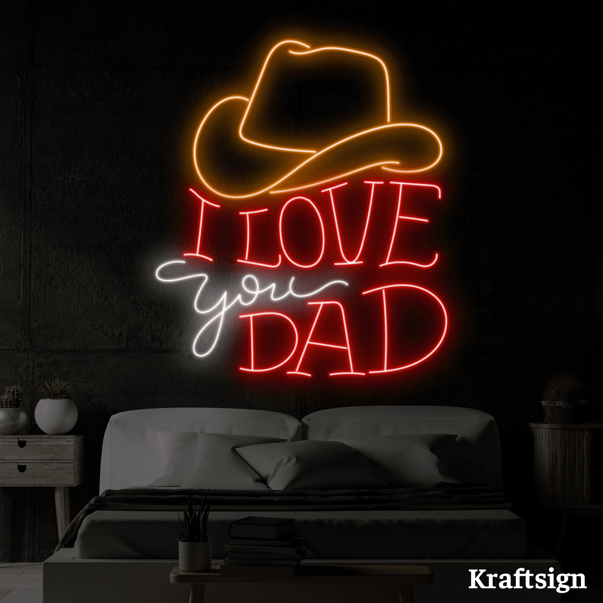 Craftnamesign I Love You Dad Neon Sign, Cowboy LED Sign, Father Day ...
