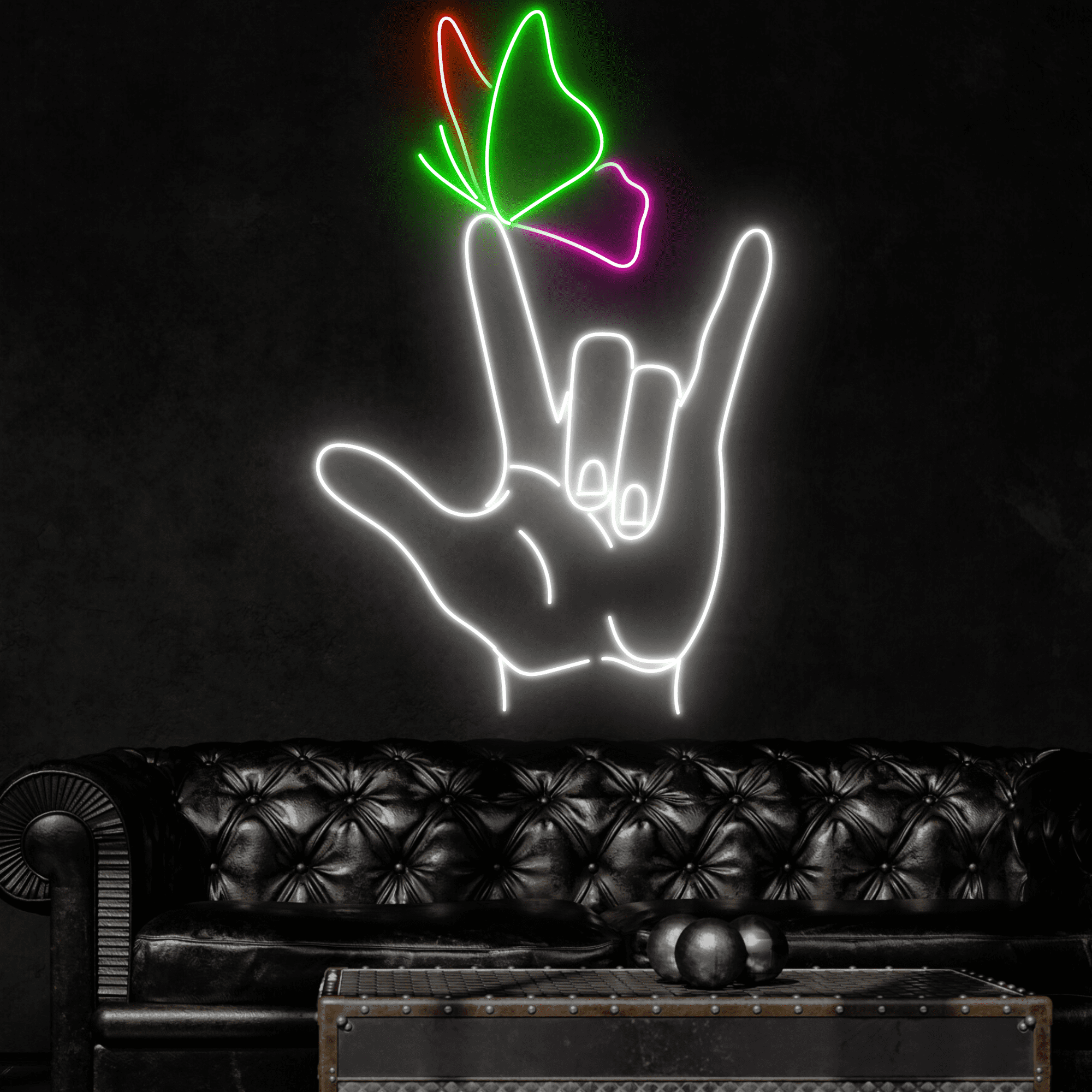 Craftnamesign I Love You Hand Neon Sign, Hand with Butterfly Wall Decor ...