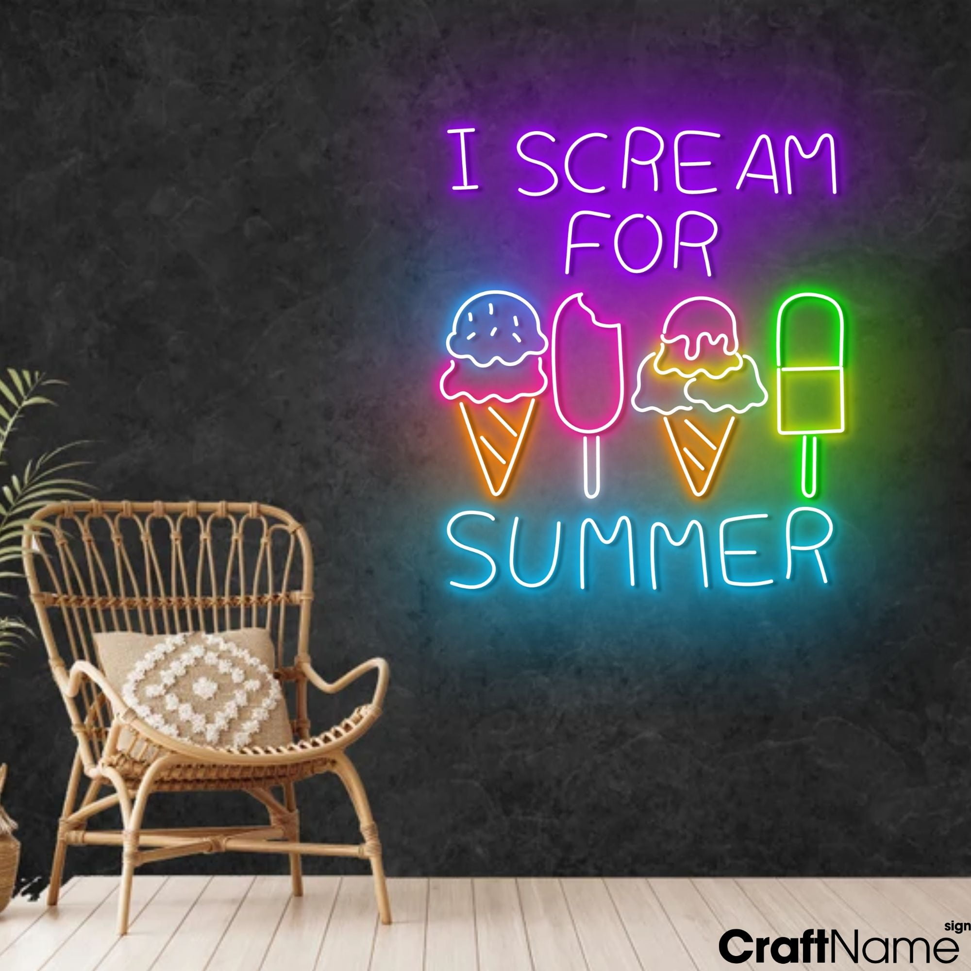 Craftnamesign I Scream For Summer Neon Light Up Wall Art For Ice Cream ...