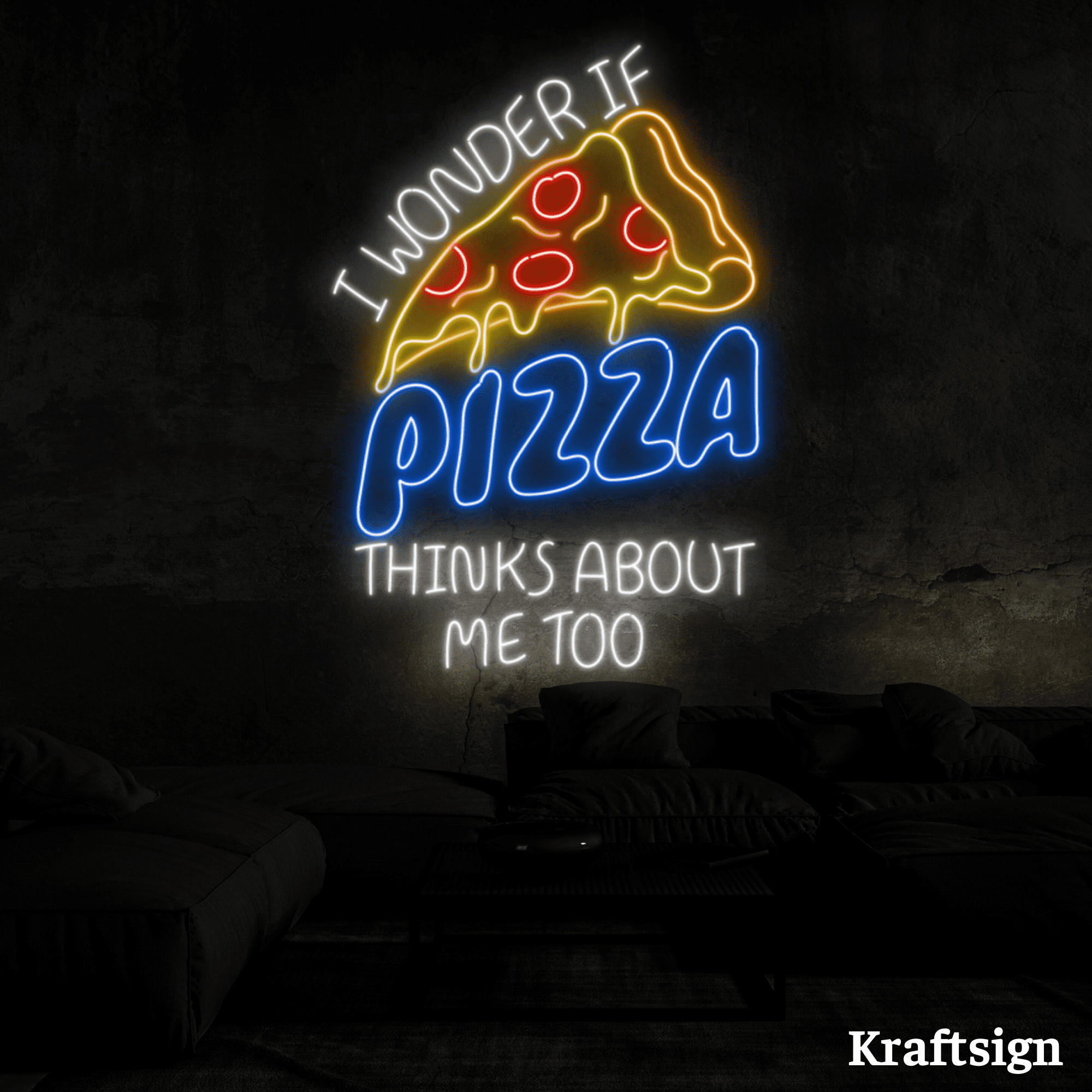Craftnamesign I Wonder Pizza Neon Sign, Pizza Restaurant Decor, Pizza ...