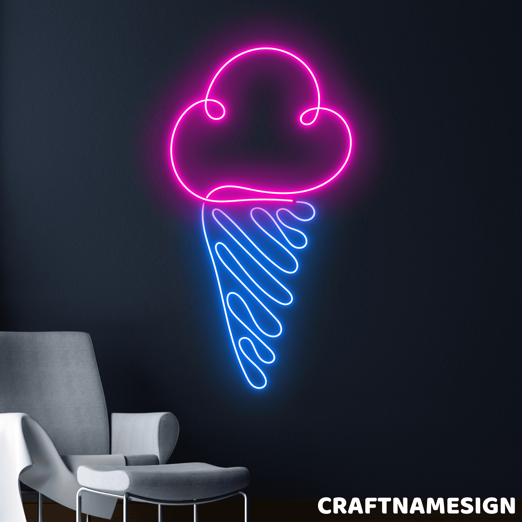 Craftnamesign Ice Cream Cone Led Sign, Ice Cream Store Wall Decor ...
