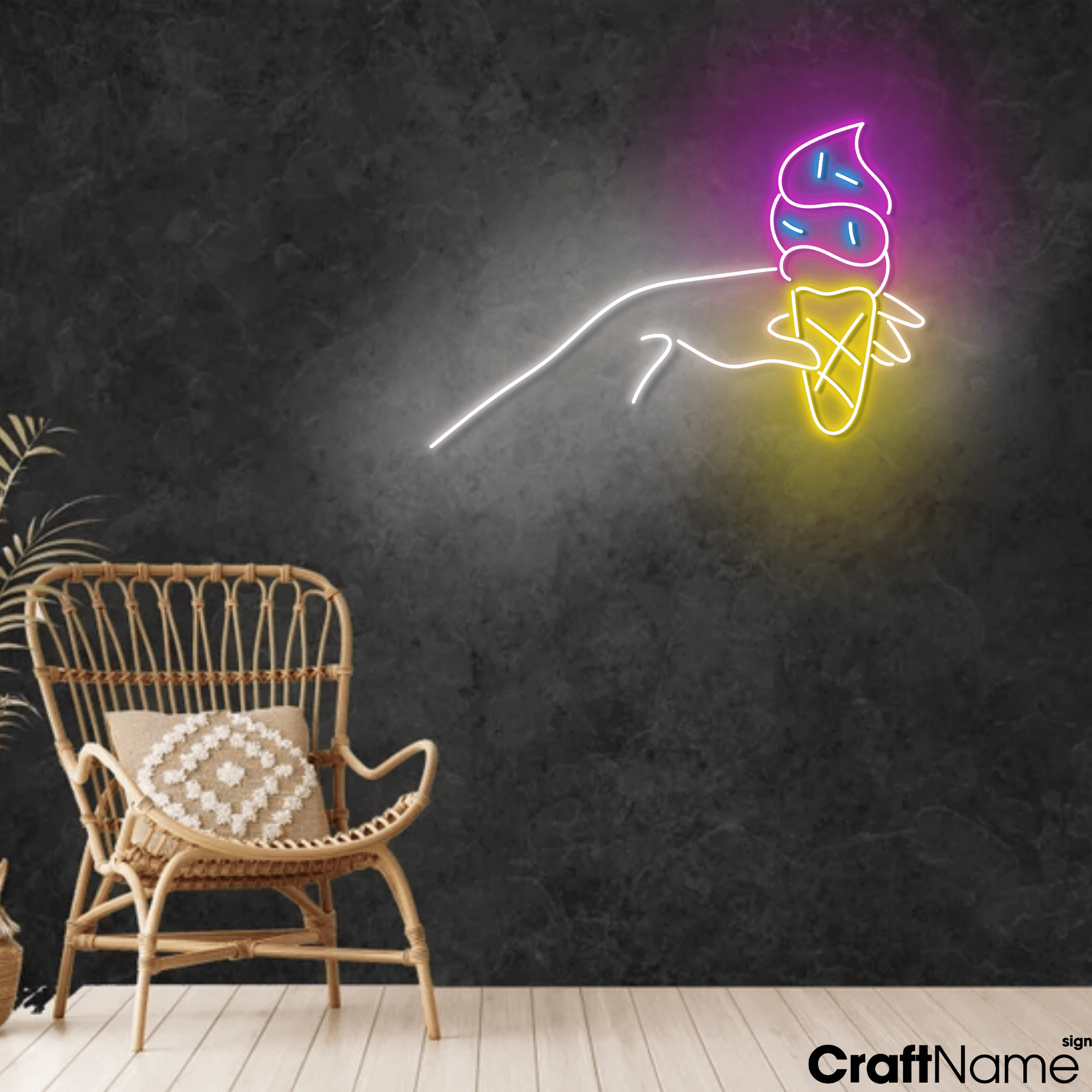 Craftnamesign Ice Cream Cone Neon Light Art For Ice Cream Gelato Bar ...