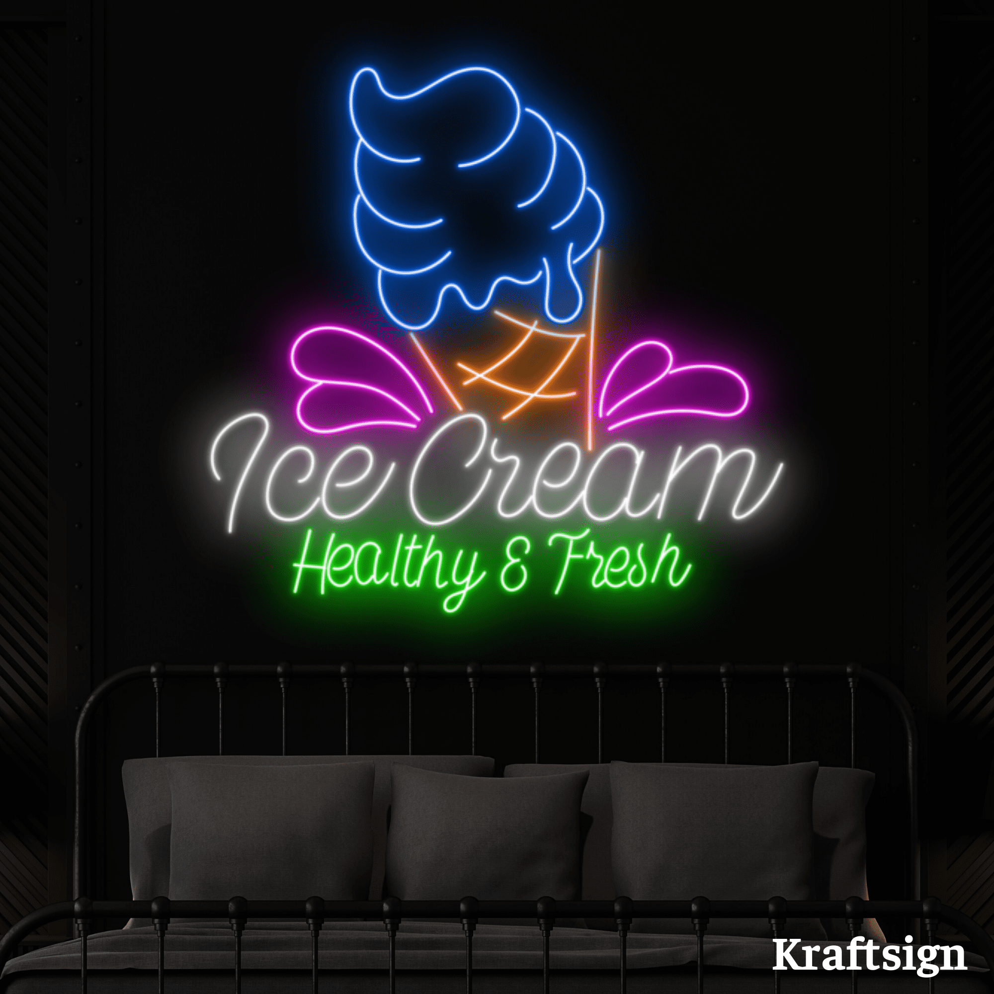 Craftnamesign Ice Cream Healthy Fresh Neon Sign, Ice Cream Shop Decor ...