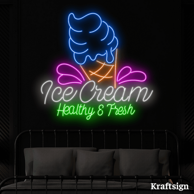 Craftnamesign Ice Cream Healthy Fresh Neon Sign, Ice Cream Shop Decor ...