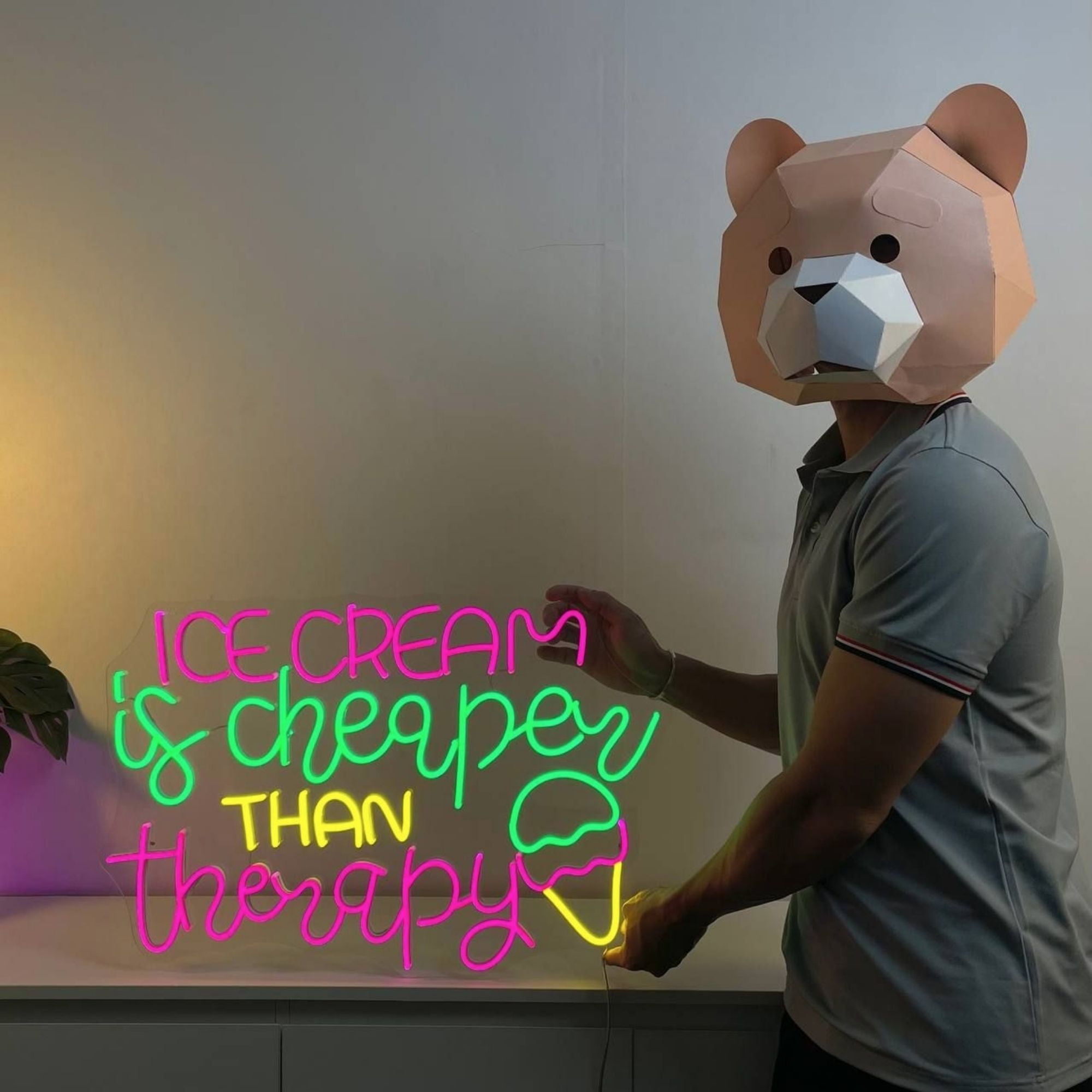 Craftnamesign Ice Cream Is Cheaper Than Therapy Neon Sign Wall Art, Ice ...