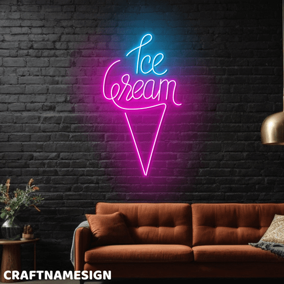 Craftnamesign Ice Cream Neon Light Wall Decor, Welcome Sign LED For Ice ...