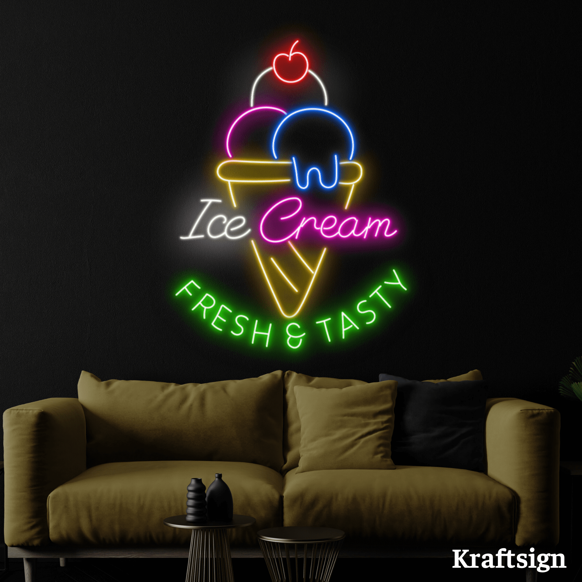 Craftnamesign Ice Cream Neon Sign, Ice Cream Shop Decor, Ice Cream ...