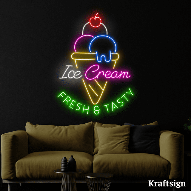 Craftnamesign Ice Cream Neon Sign, Ice Cream Shop Decor, Ice Cream ...
