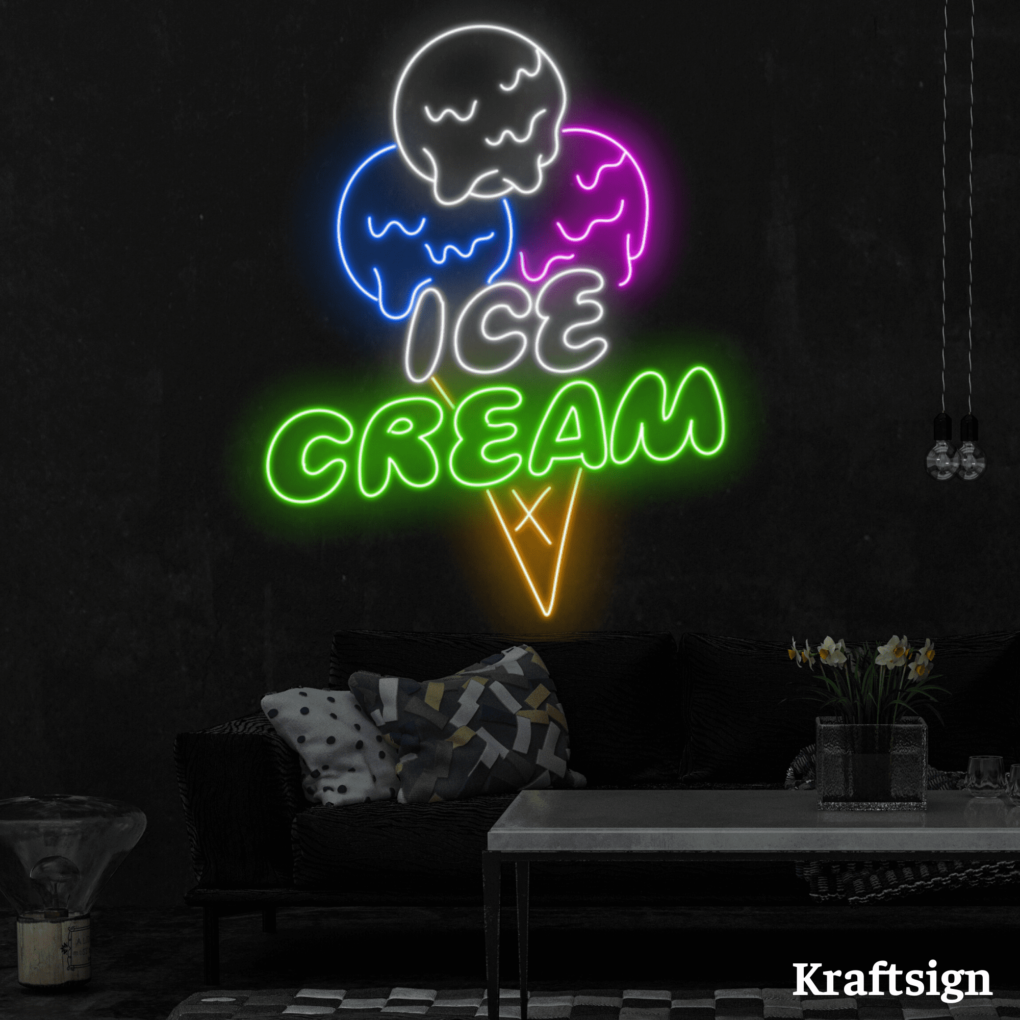 Craftnamesign Ice Cream Neon Sign, Open Welcome LED Signs, Ice Cream ...