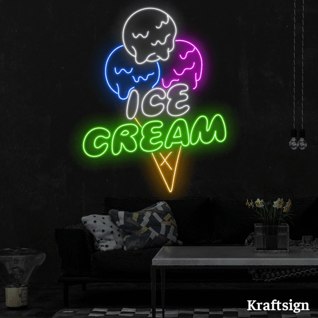 Craftnamesign Ice Cream Neon Sign, Open Welcome LED Signs, Ice Cream ...