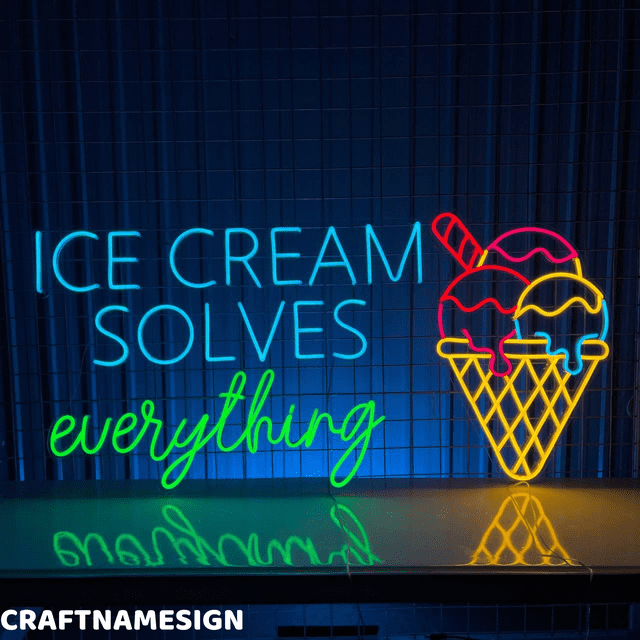 Craftnamesign Ice Cream Solves Everything Neon Sign, Ice Cream Shop ...
