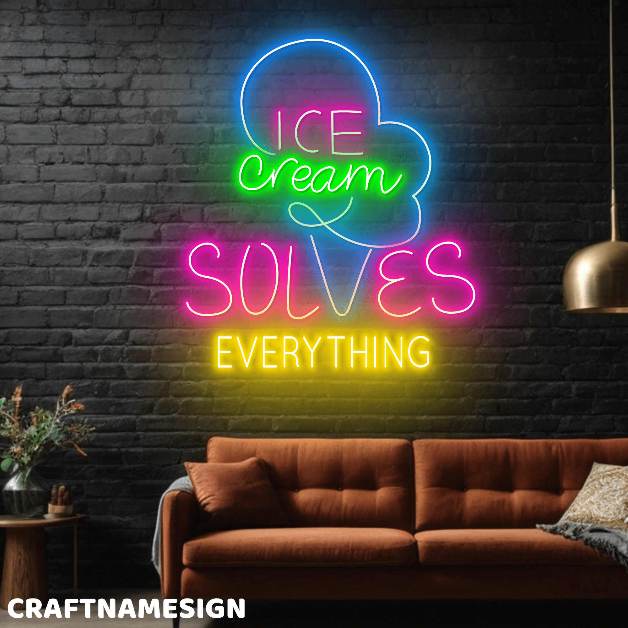 Craftnamesign Ice Cream Solves Everything Neon Sign, Ice Cream Wall Art ...