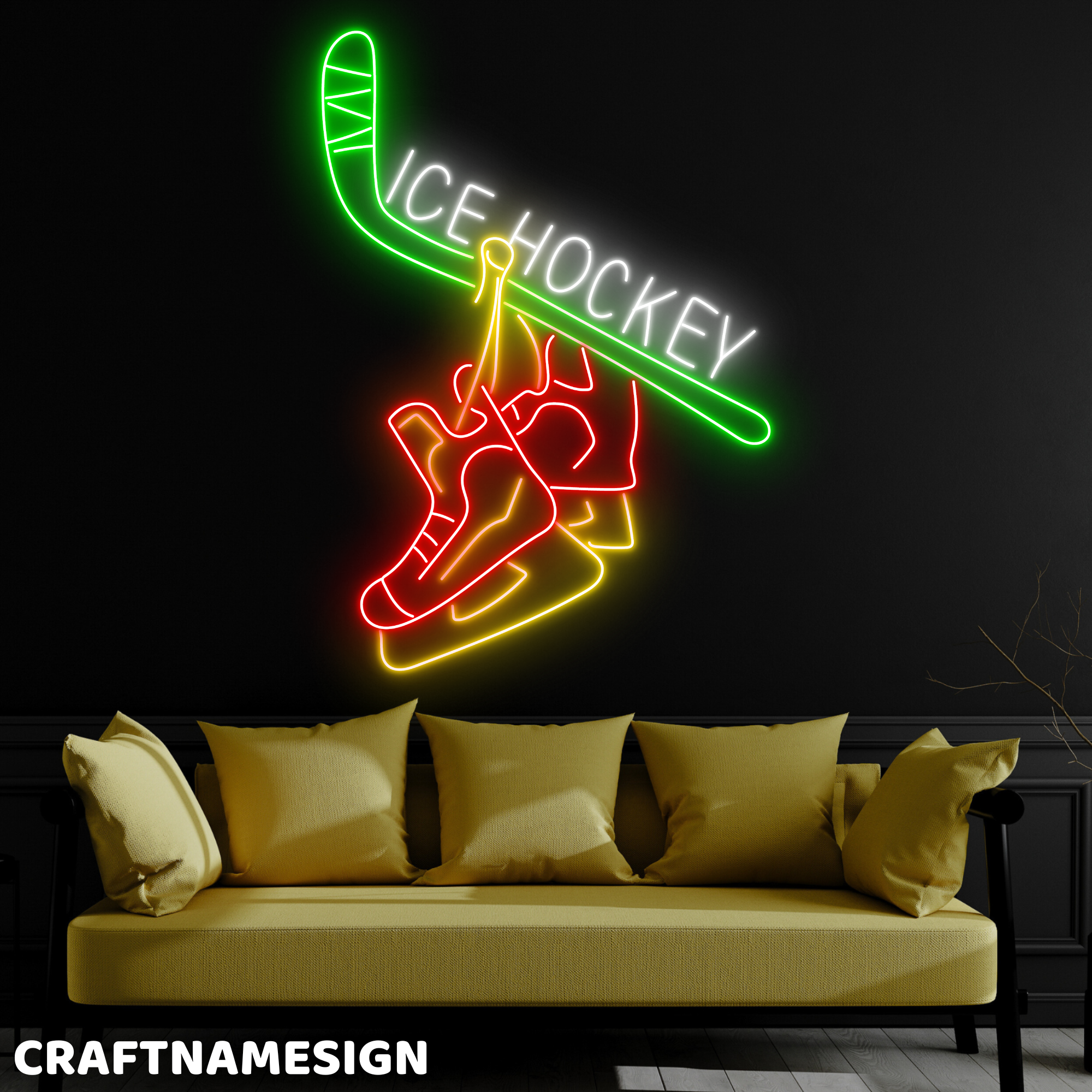 Craftnamesign Ice Hockey Neon Sign, Ice Hockey Club Wall Decor, Skate ...