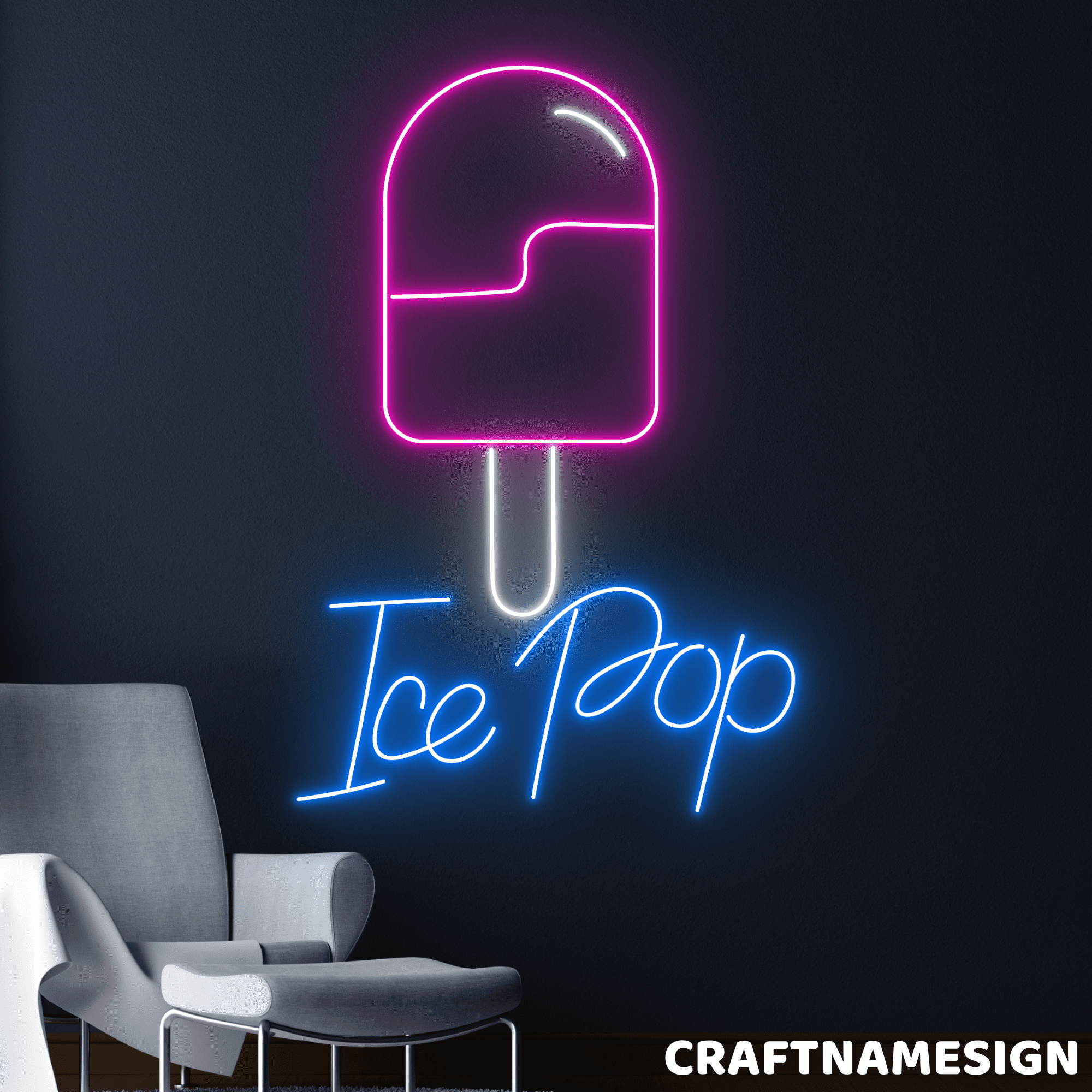 Craftnamesign Ice Pop Neon Sign, Ice Cream Bar Wall Art, Kids Room Wall ...