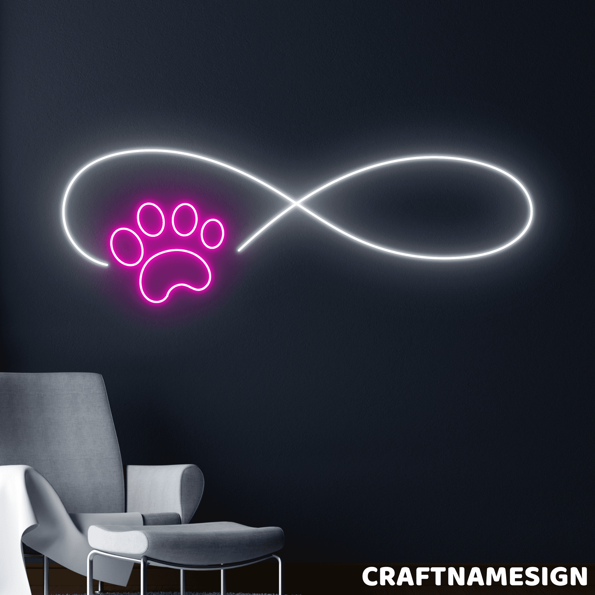 Craftnamesign Infinity Paw Print Neon Sign, Minimalist Wall Decor ...