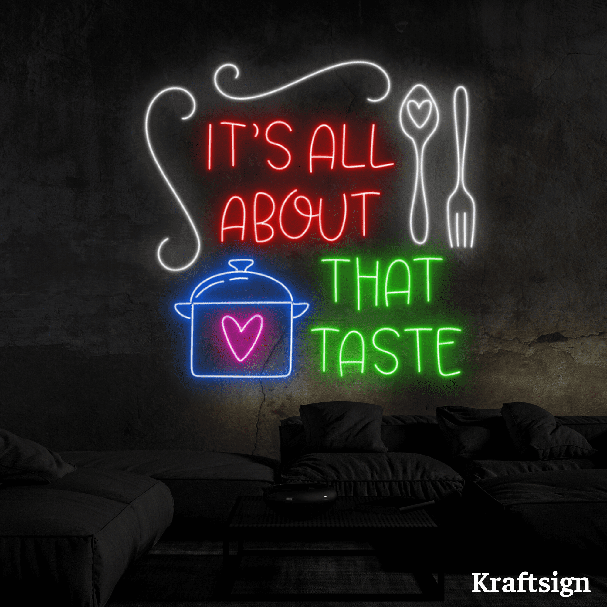 Craftnamesign It's All about That Taste Neon Sign, Kitchen Art, Chef ...