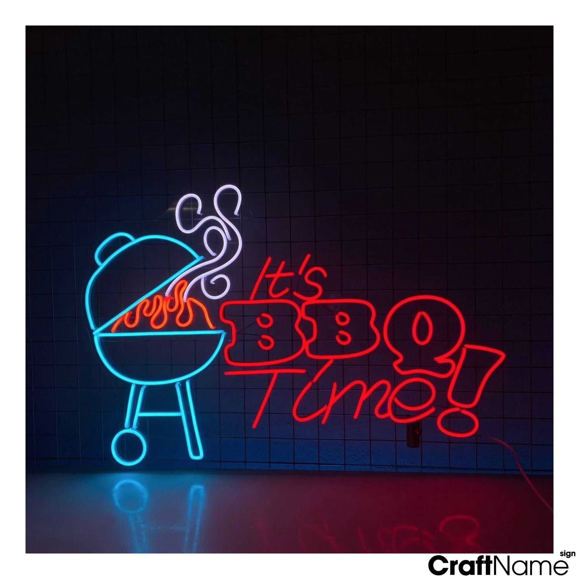 Craftnamesign It's BBQ Time Neon Light Up, Barbeque Wall Art ...