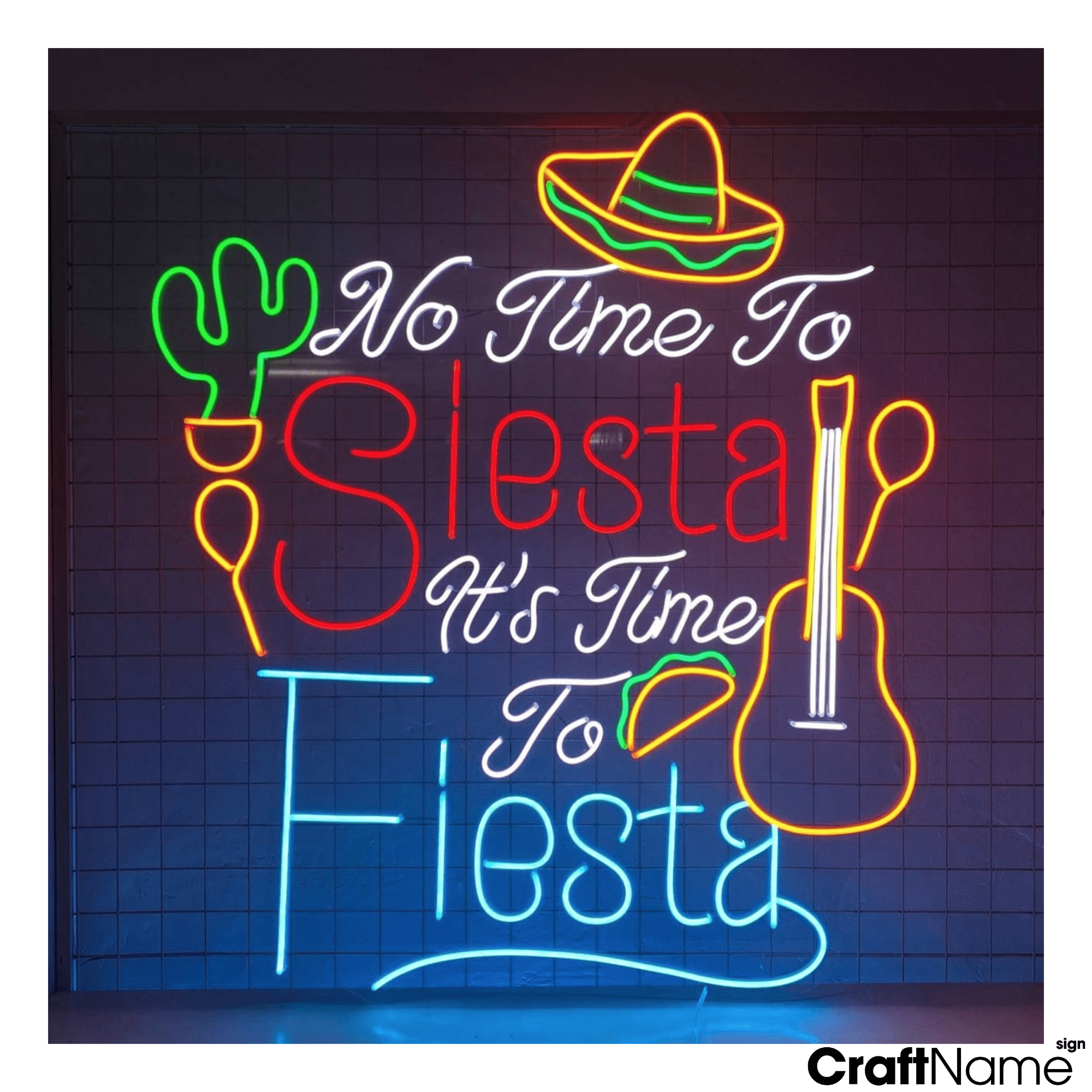 Craftnamesign It's Time To Fiesta Neon Sign Wall Art For Mexican ...