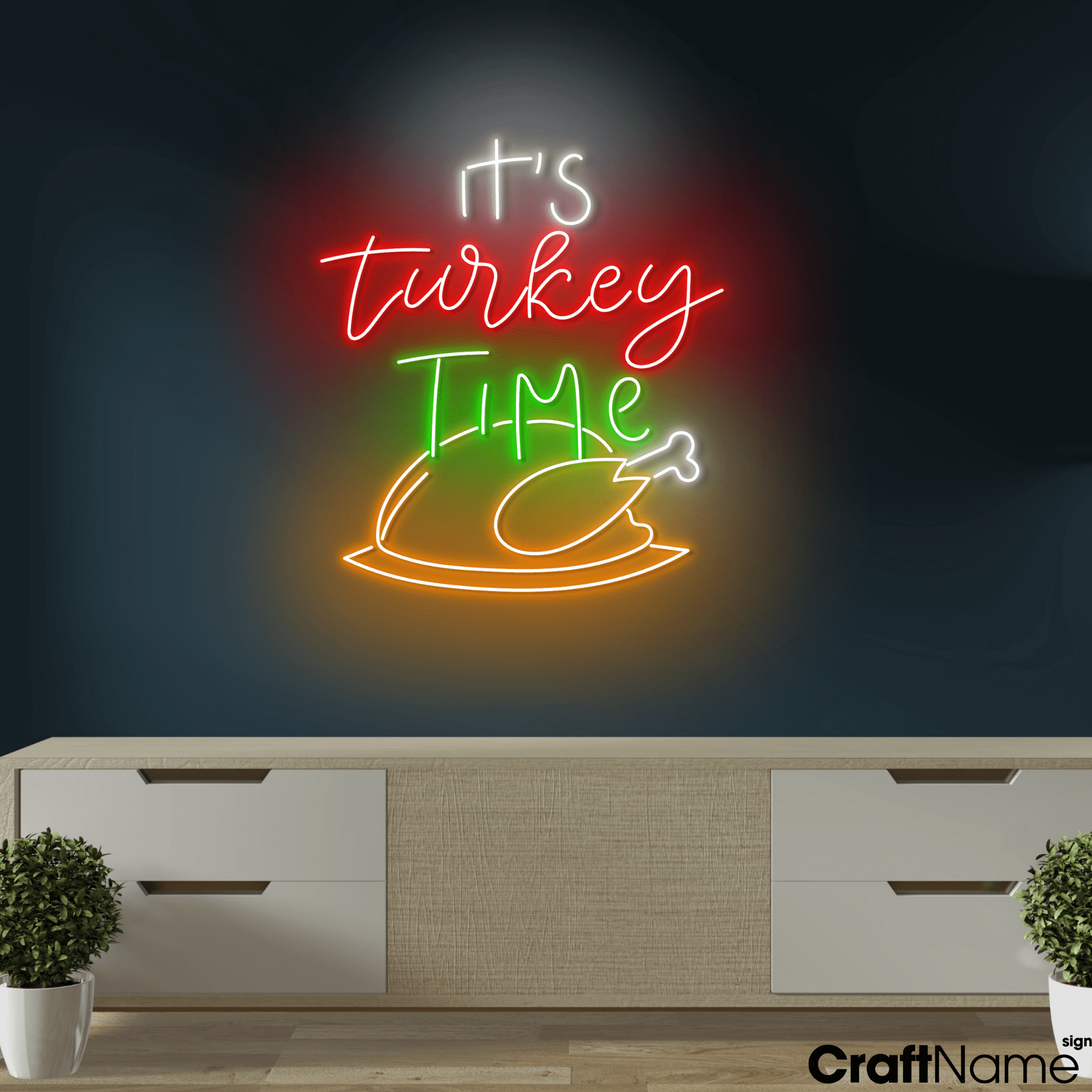 Craftnamesign It's Turkey Time LED Light Wall Sign For Thanksgiving Day ...