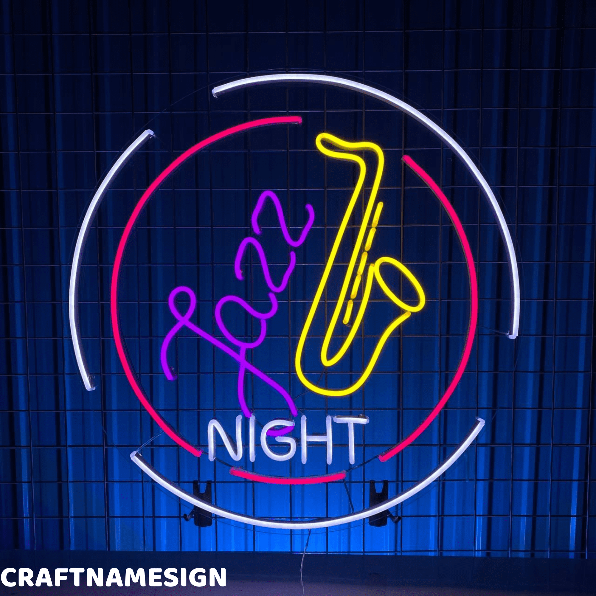 Craftnamesign Jazz Night Neon Sign, Saxophone Wall Decor, Jazz Band ...