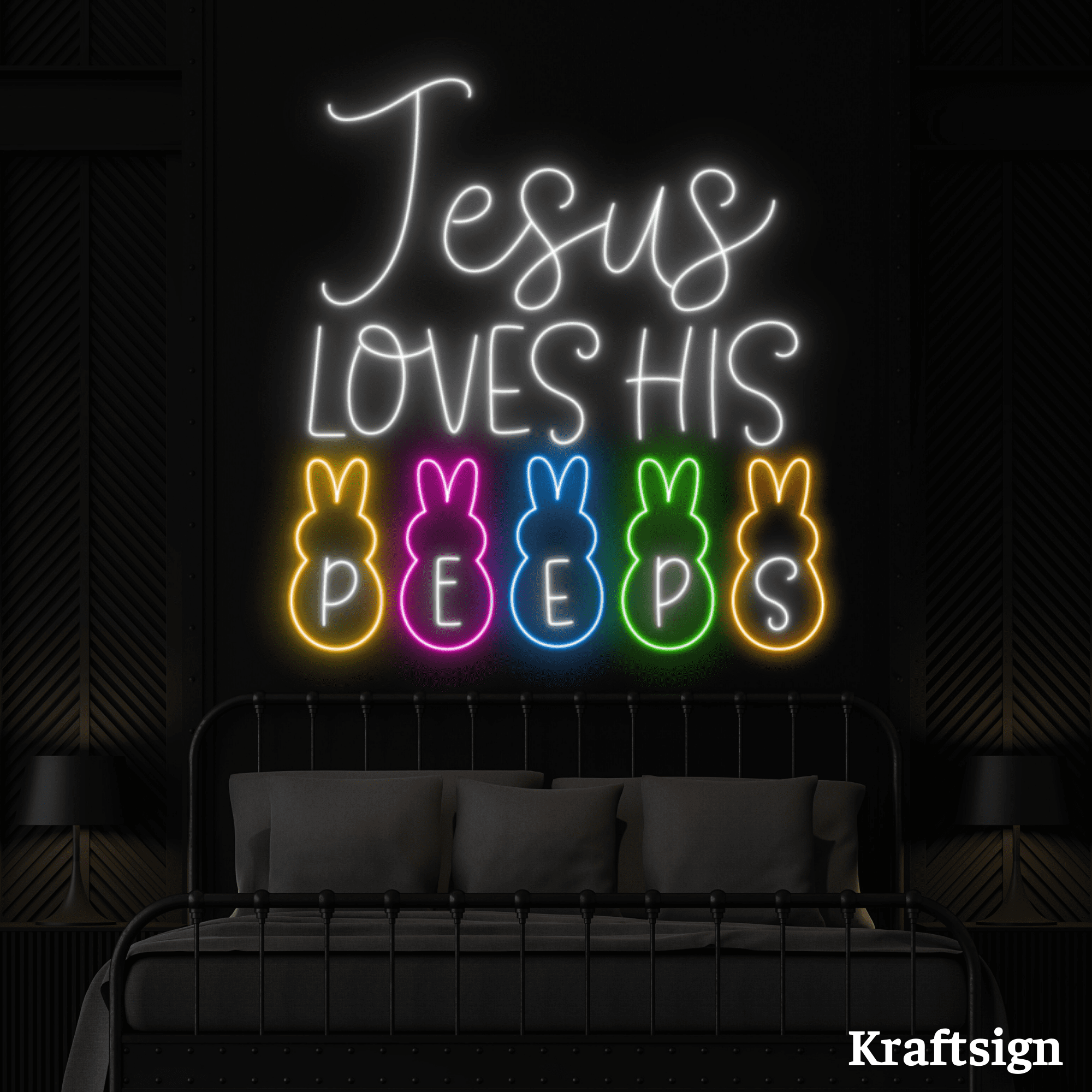 Craftnamesign Jesus Love His Peeps Neon Sign, Rabbit LED Sign, Easter ...