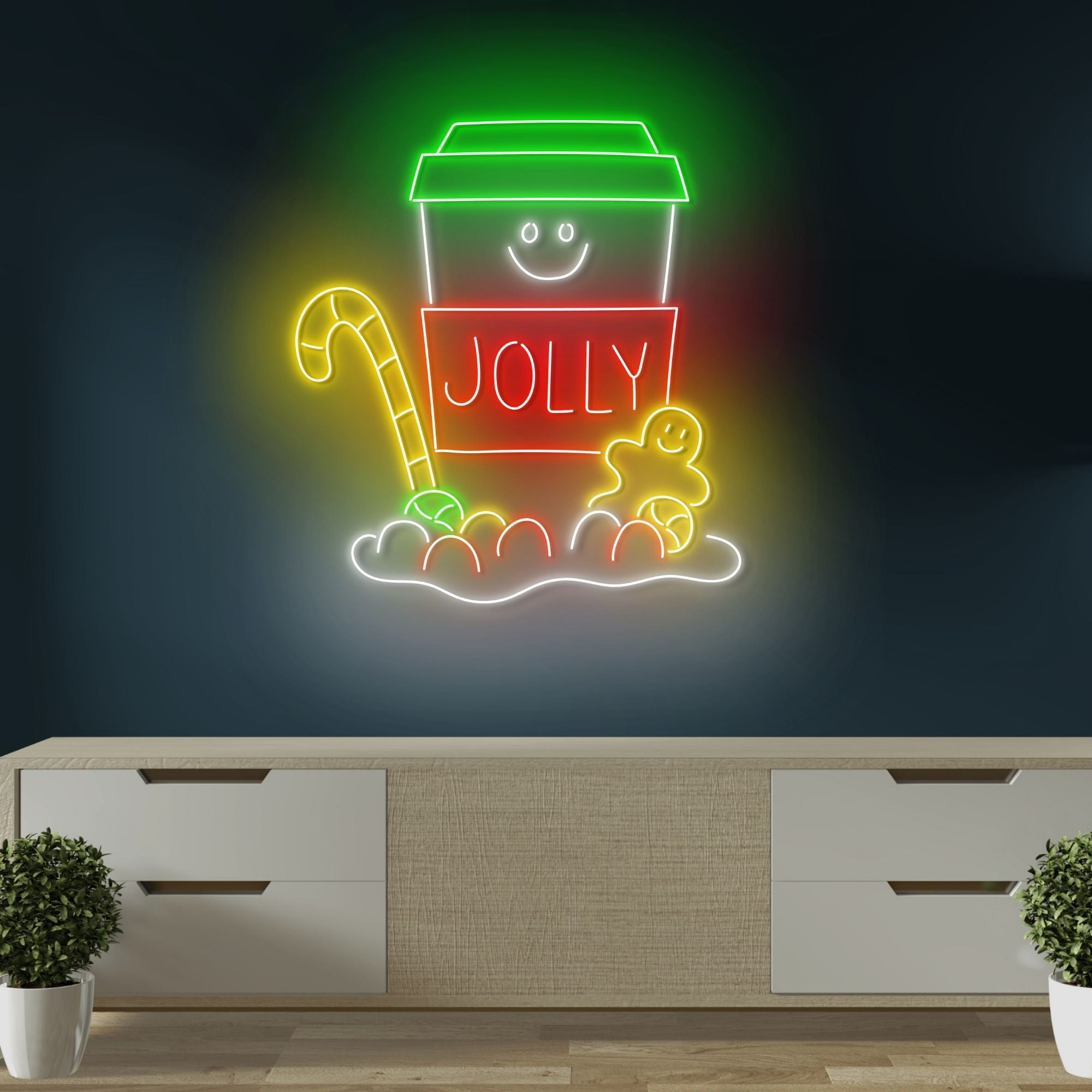 Craftnamesign Jolly Cup Xmas LED Neon Sign, Coffee Bar Wall Art ...
