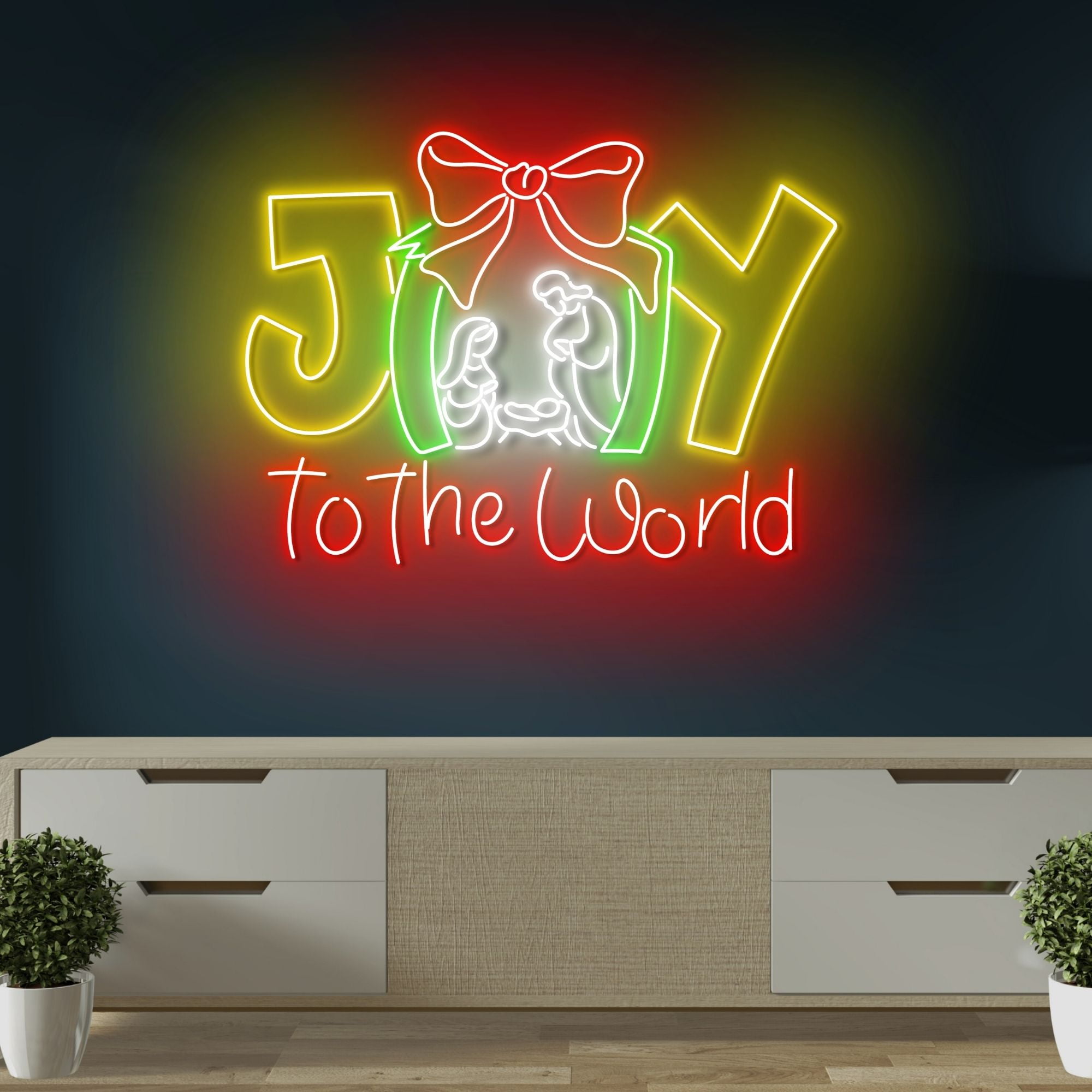 Craftnamesign Joy To The World Neon Light Signs, Nativity Scene Wall ...