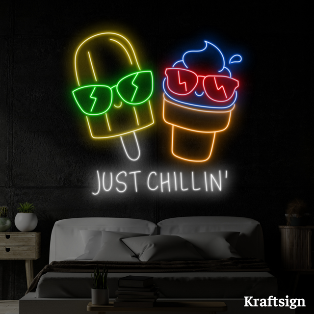 Craftnamesign Just Chillin Neon Sign, Ice Cream Shop Decor, Ice Cream ...