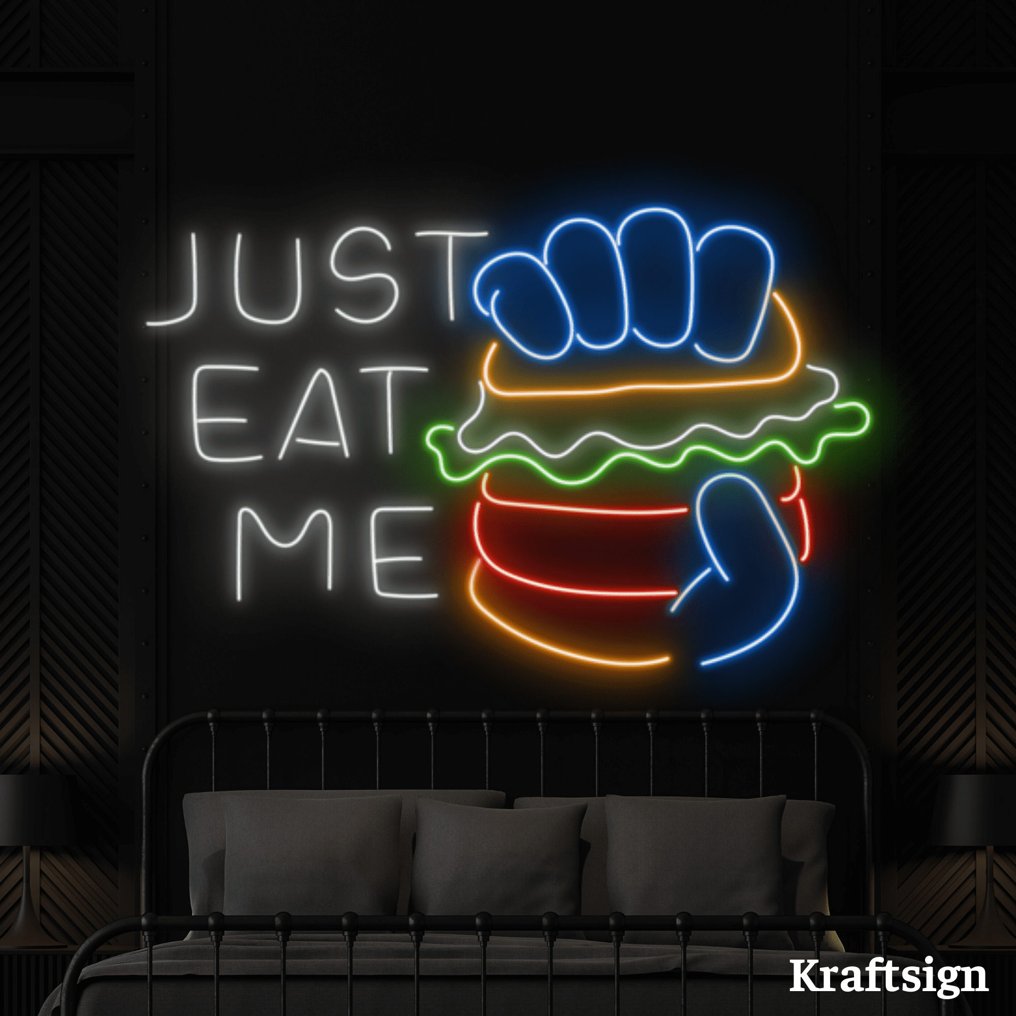 Craftnamesign Just Eat Me Neon Sign, Burger Shop Signage, Fast Food ...
